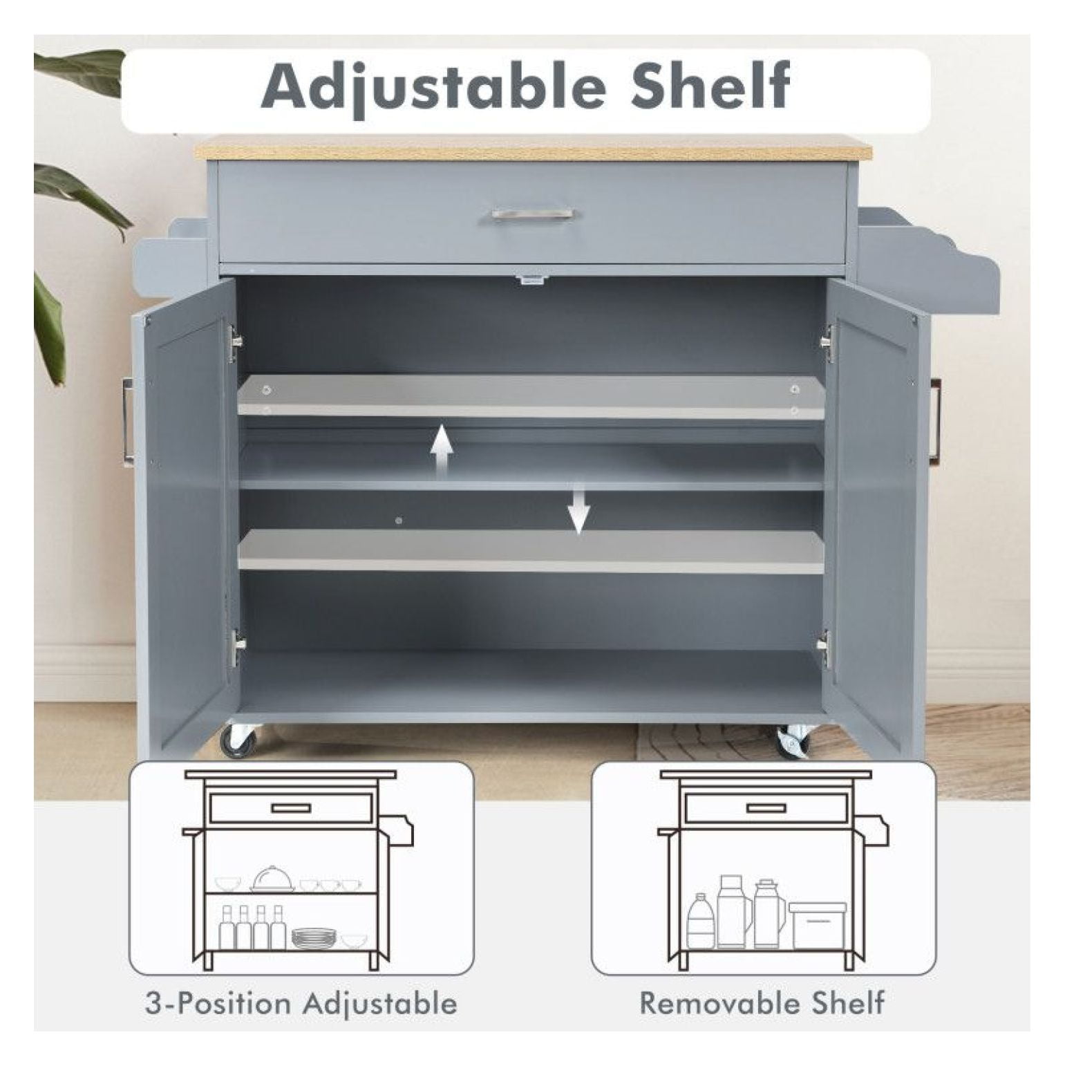 Kitchen Island Cart with Towel Rack & Spice Rack, Rolling Kitchen ...