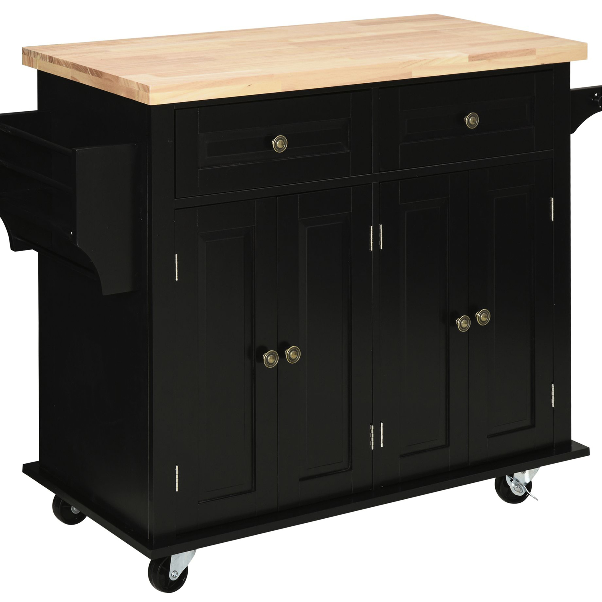Kitchen Island Cart On Wheels, Black, Features Rubberwood Top, Spice ...