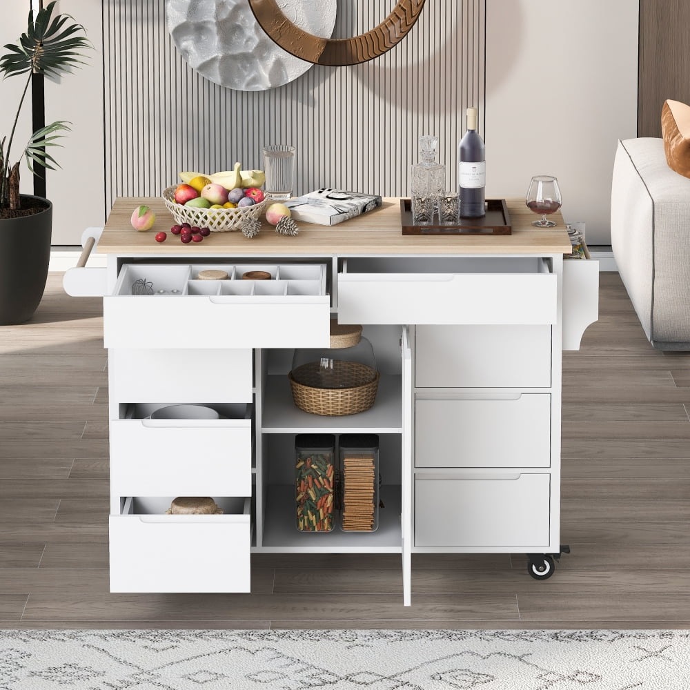 Kitchen Island Cart on Wheels, Rolling Mobile Kitchen Table with with ...