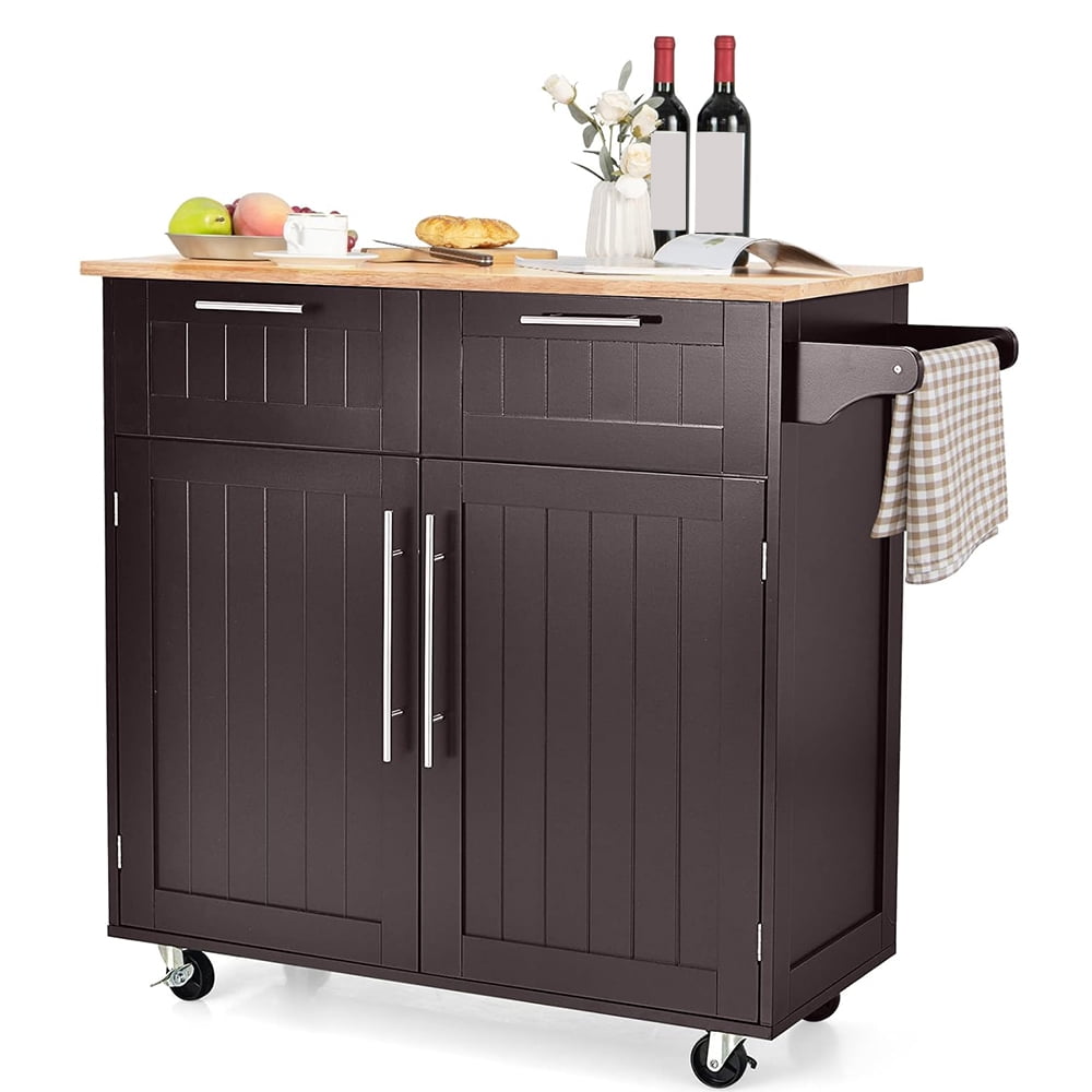 Kitchen Island Cart on Wheels, Rolling Storage Trolley Cart with 2 ...