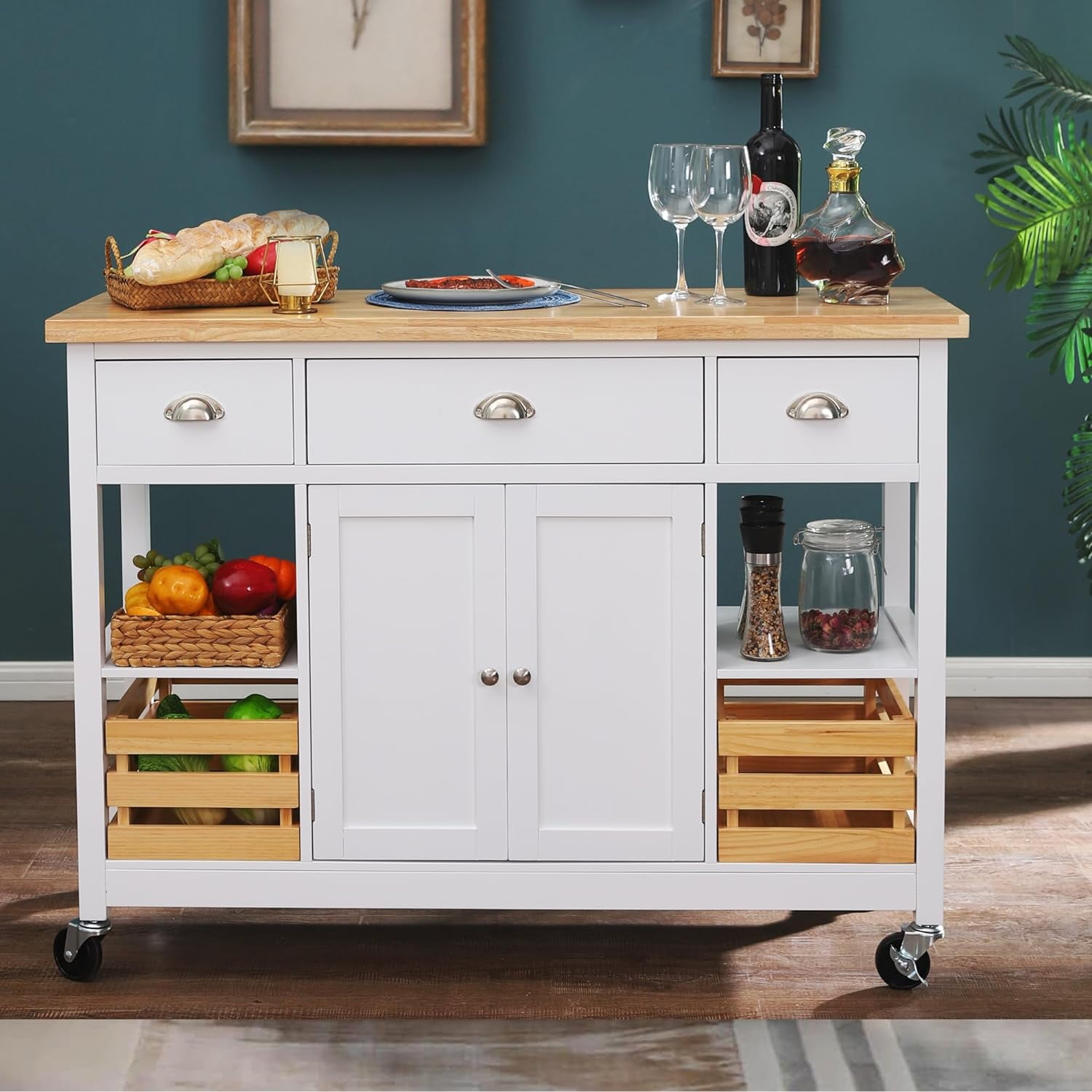 Kitchen Island Cart on Wheels - Mobile Kitchen Island with Drop Leaf ...