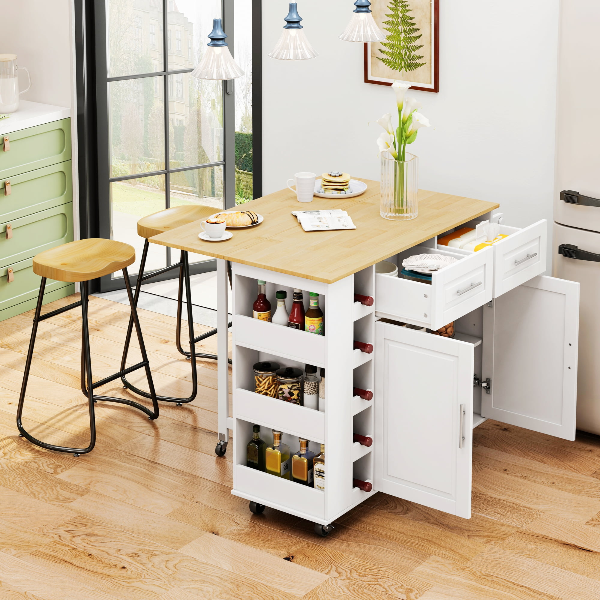 Kitchen Island Cart with Bar Stools - Walmart.com