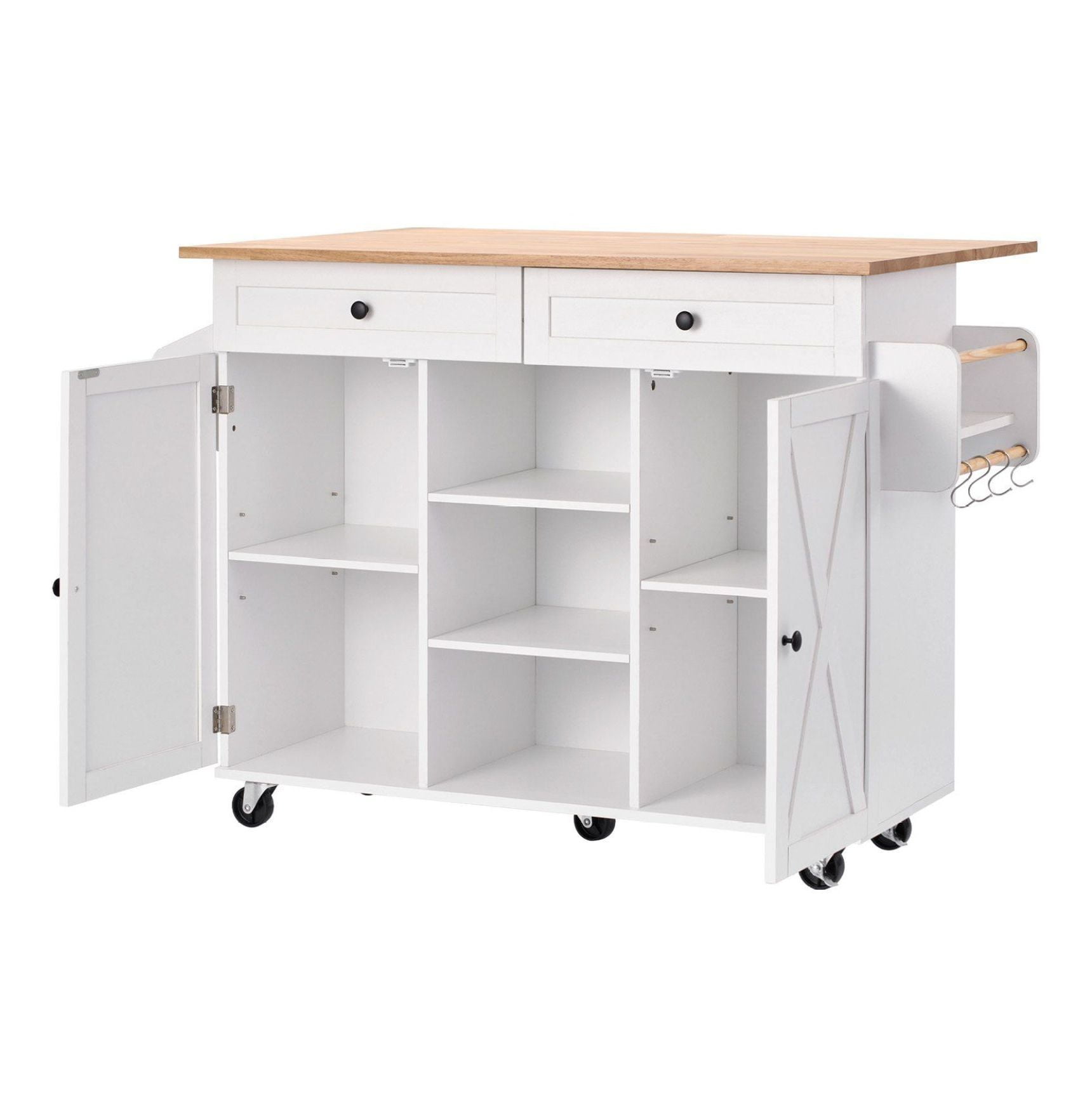 Kitchen Island Cart with Drop Leaf, 52in Rolling Storage Cabinet Table ...