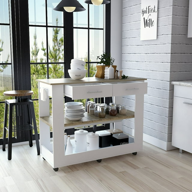 Kitchen Island Cart with Mobile Carts, Side and Front Drawers, Rolling ...