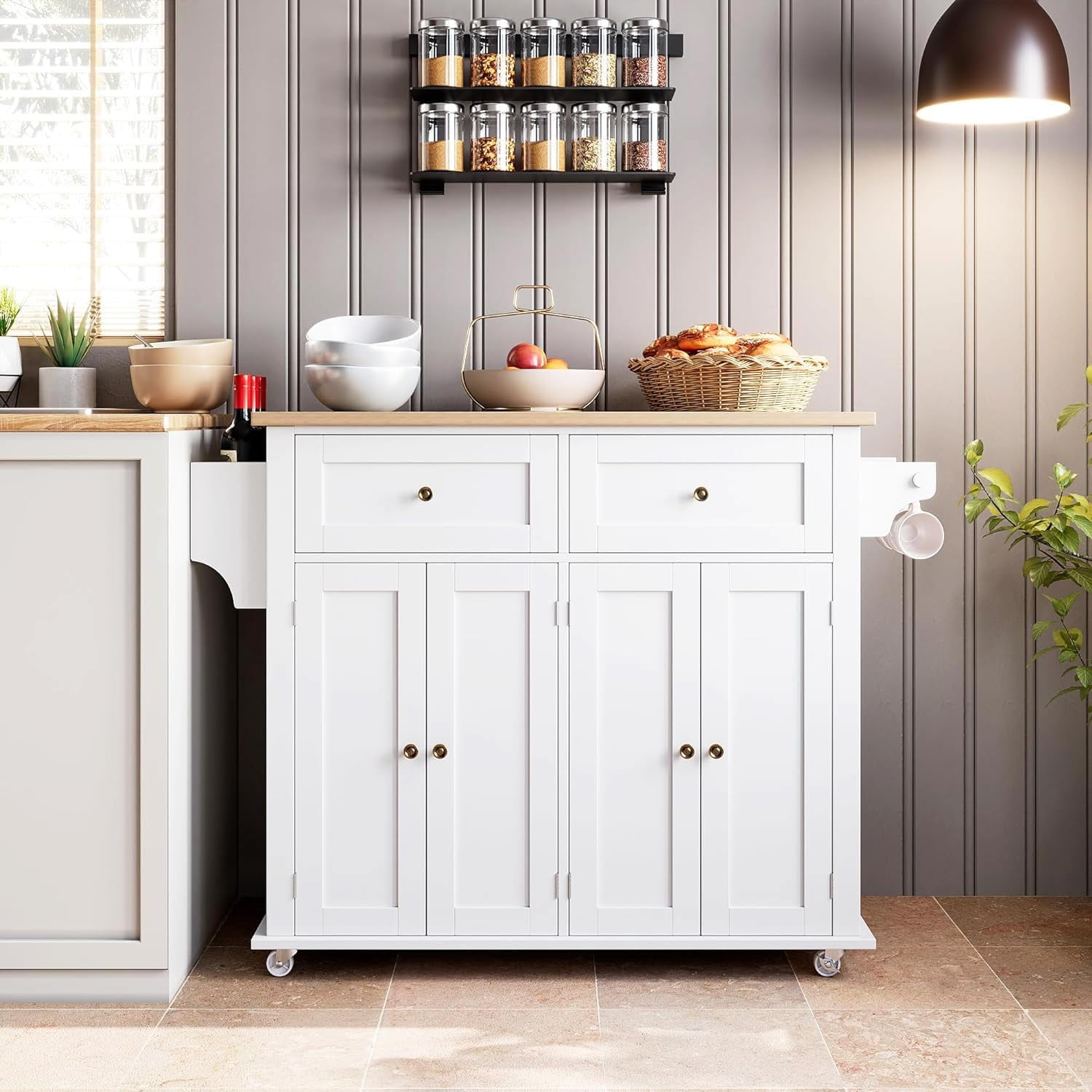 Kitchen Island Cart with Solid Wood Top Portable Rolling Islands Table ...