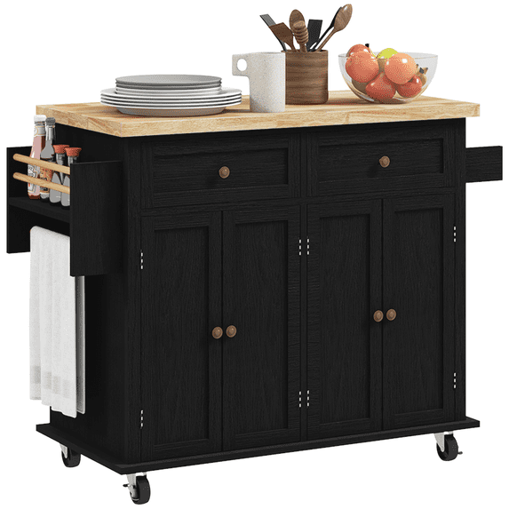 Kitchen Island Cart with Spice Rack, Rolling Kitchen Island with ...