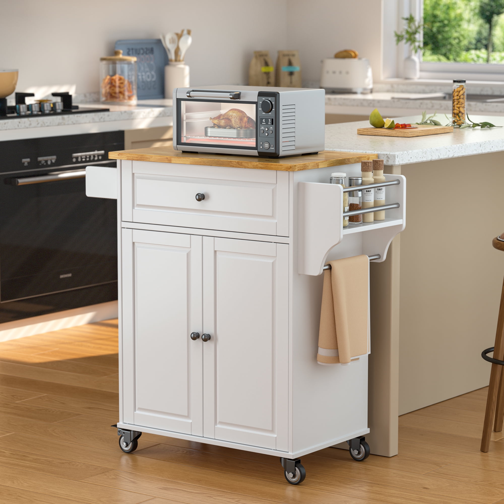 Lofka Movable Portable Rolling Kitchen Island: Storage Cart & Microwave ...
