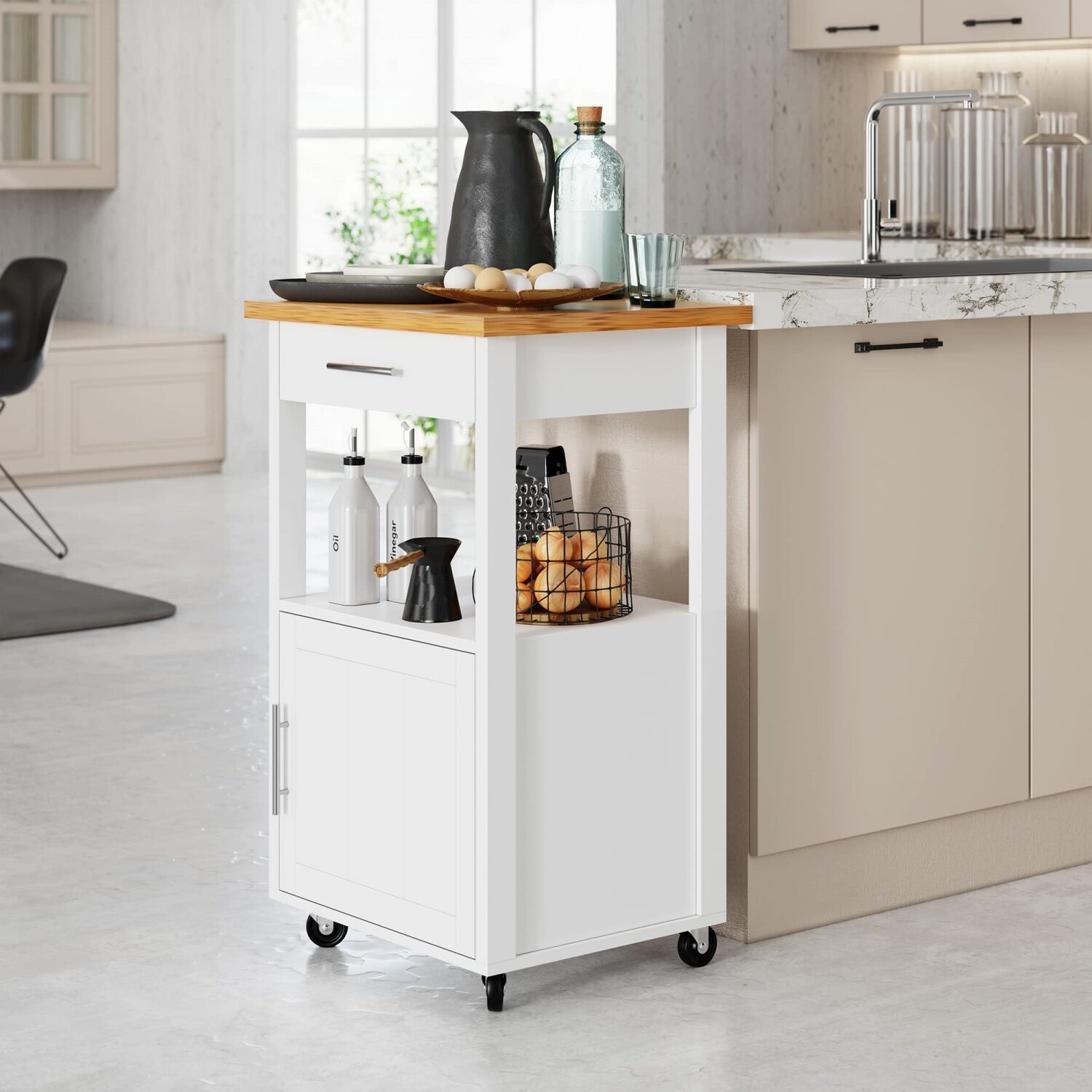 Kitchen Island Cart with Storage,Rolling Side Table on Wheels with ...
