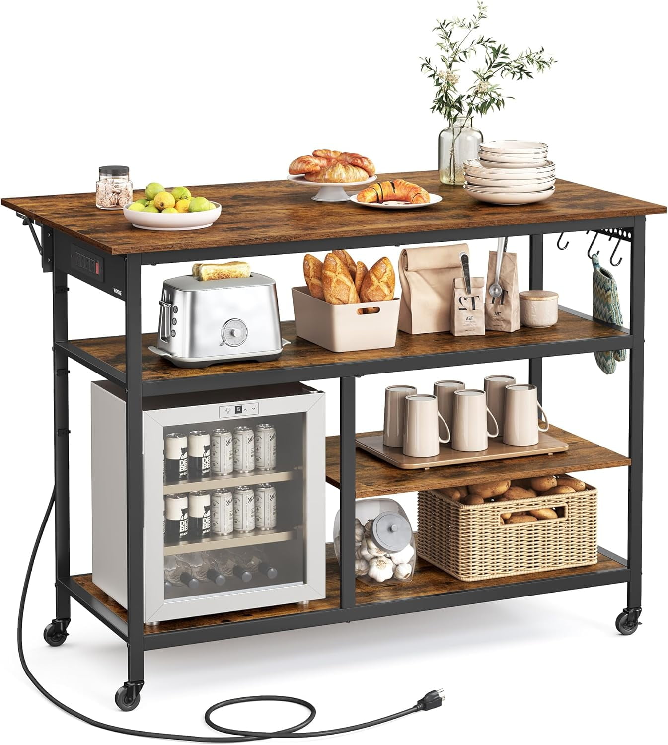 Kitchen Island with Drop Leaf, 47.2" Width Rolling Kitchen Cart with ...