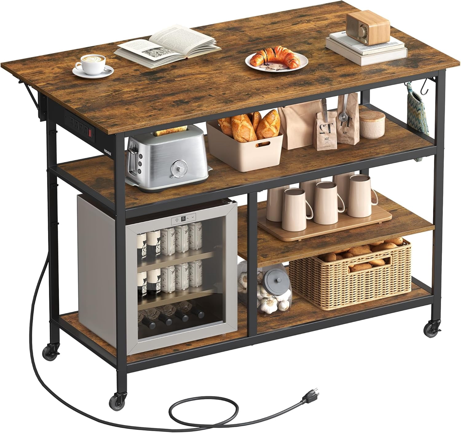 Kitchen Island with Drop Leaf, 47.2" Width Rolling Kitchen Cart with ...