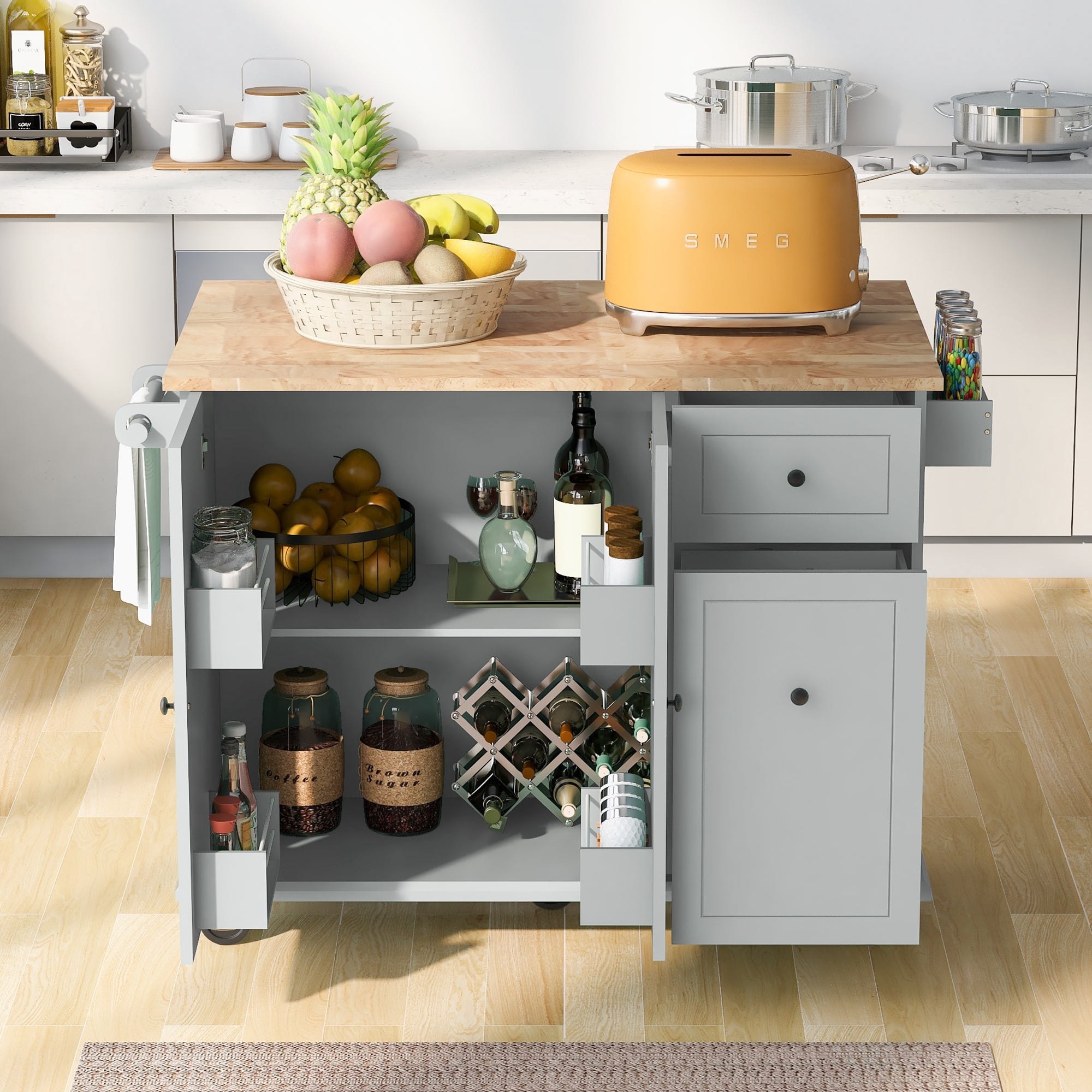 Kitchen Carts On Wheels With Storage Jinrunfu Black Rubberwood Drop ...