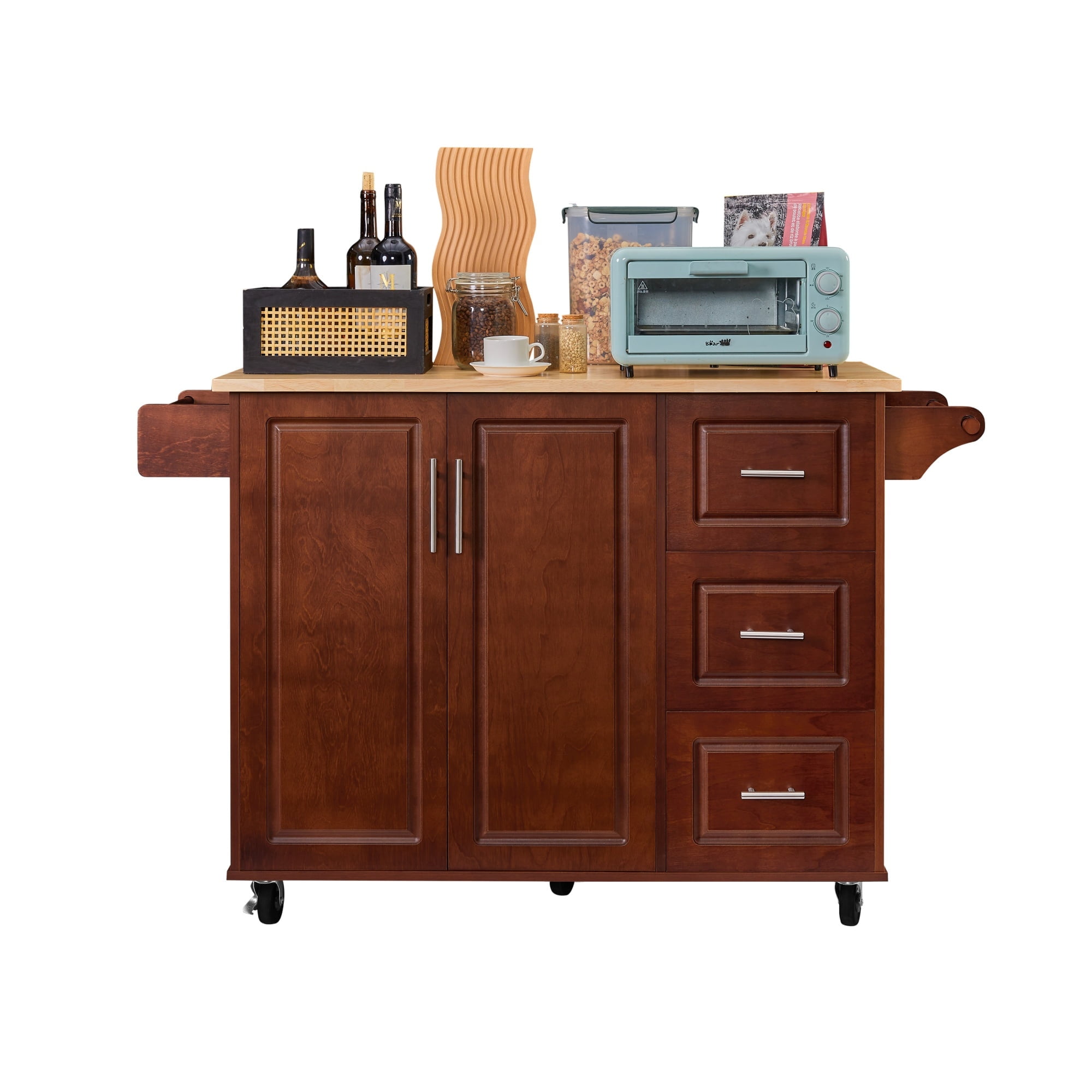 Kitchen Island with Drop Leaf Countertop, Rolling Kitchen Island Cart ...