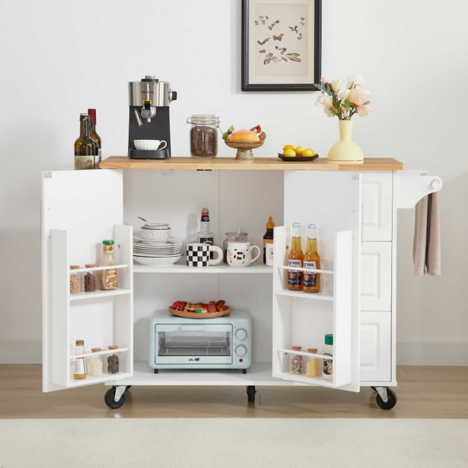 Kitchen Island with Drop Leaf Countertop, Rolling Kitchen Island Cart ...