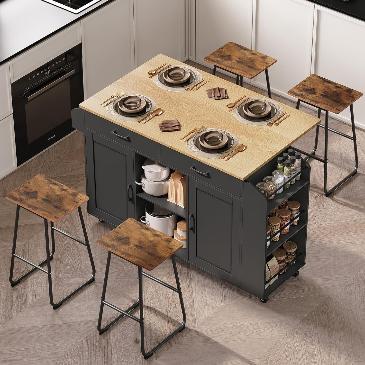 Kitchen Island Drop Leaf, Kitchen Island Cart with Storage, Mobile ...
