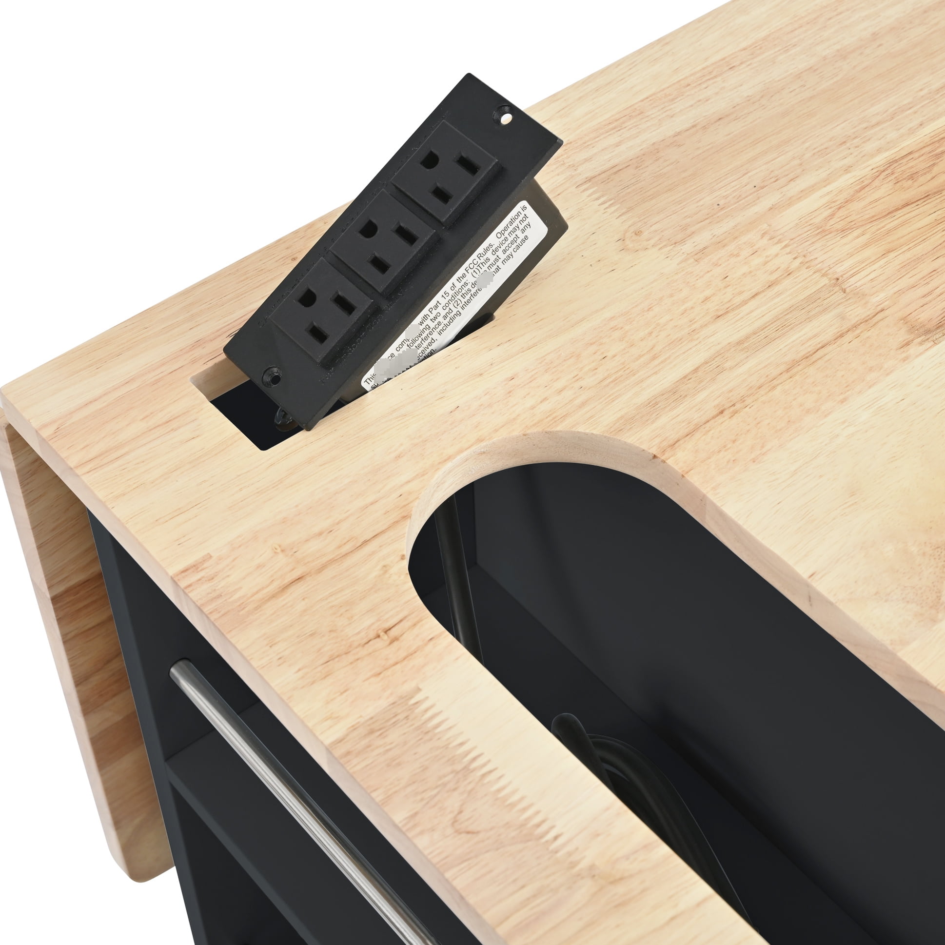 Kitchen Island With Electric Outlet And Foldable Leaf. Black. Open ...