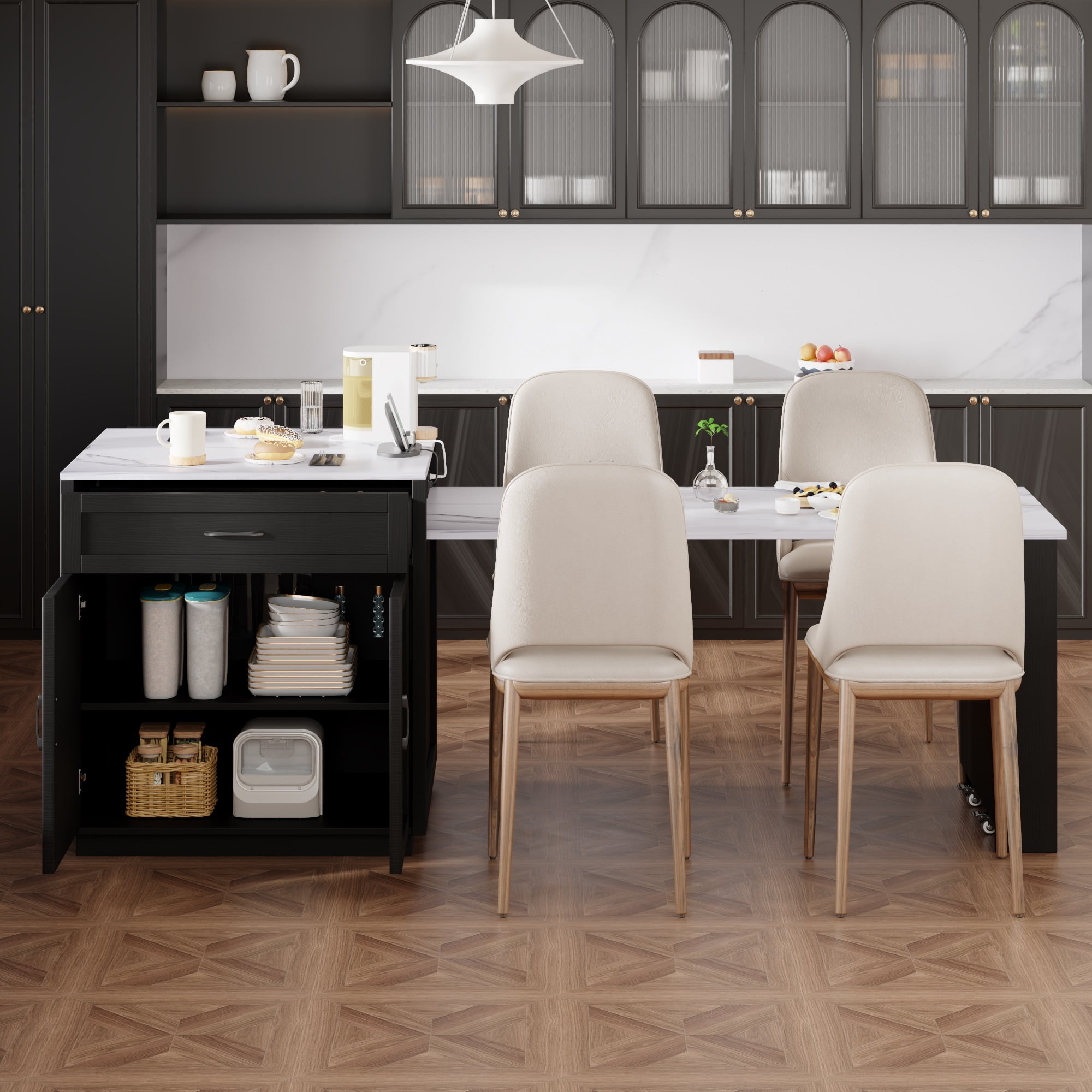 Kitchen Island with Extendable Dining Table for 4-6 Person, 82.7 Inches ...