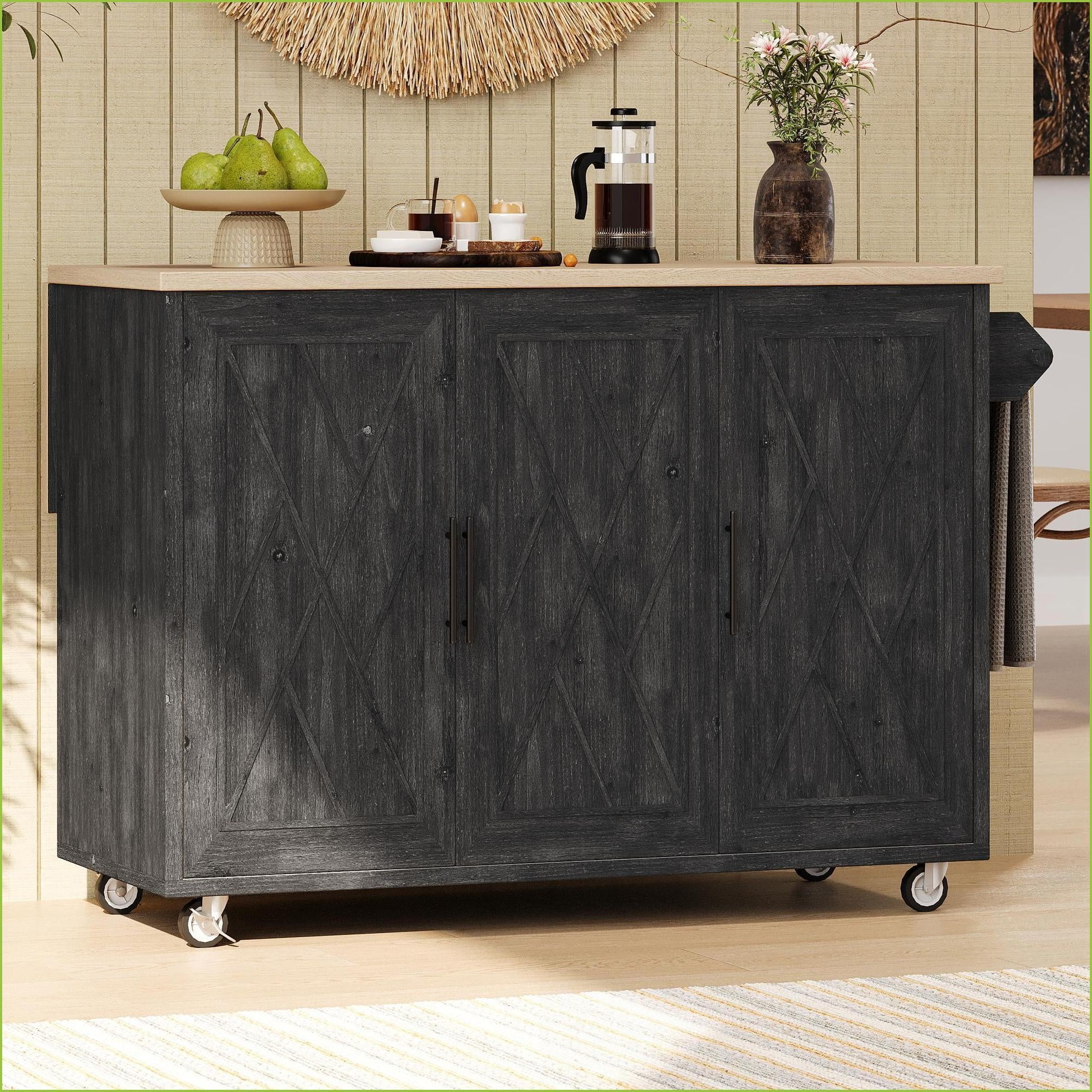 Kitchen Island - Farmhouse Rolling Cart with Drop Leaf, Storage, Towel ...