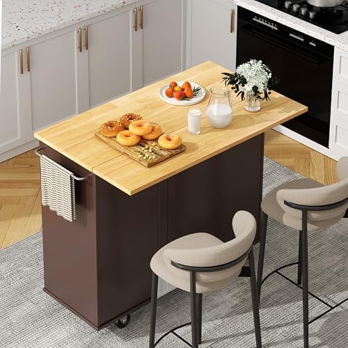 Kitchen Island with Folding Drop Leaf, Rolling Island Table with ...