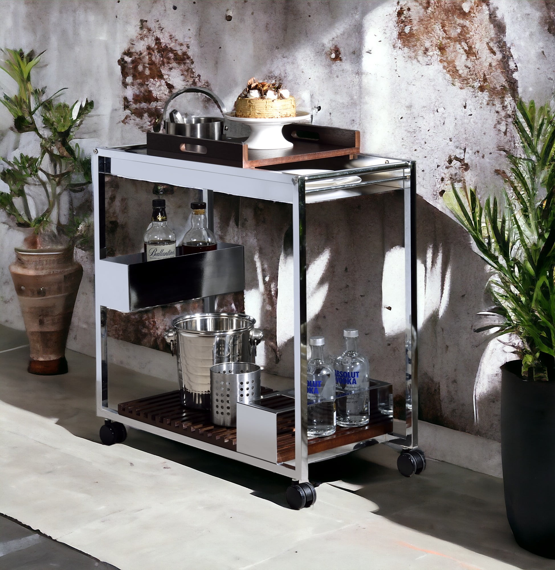 Kitchen Island Furniture, Lisses Chrome Finish Serving Cart, Dining ...