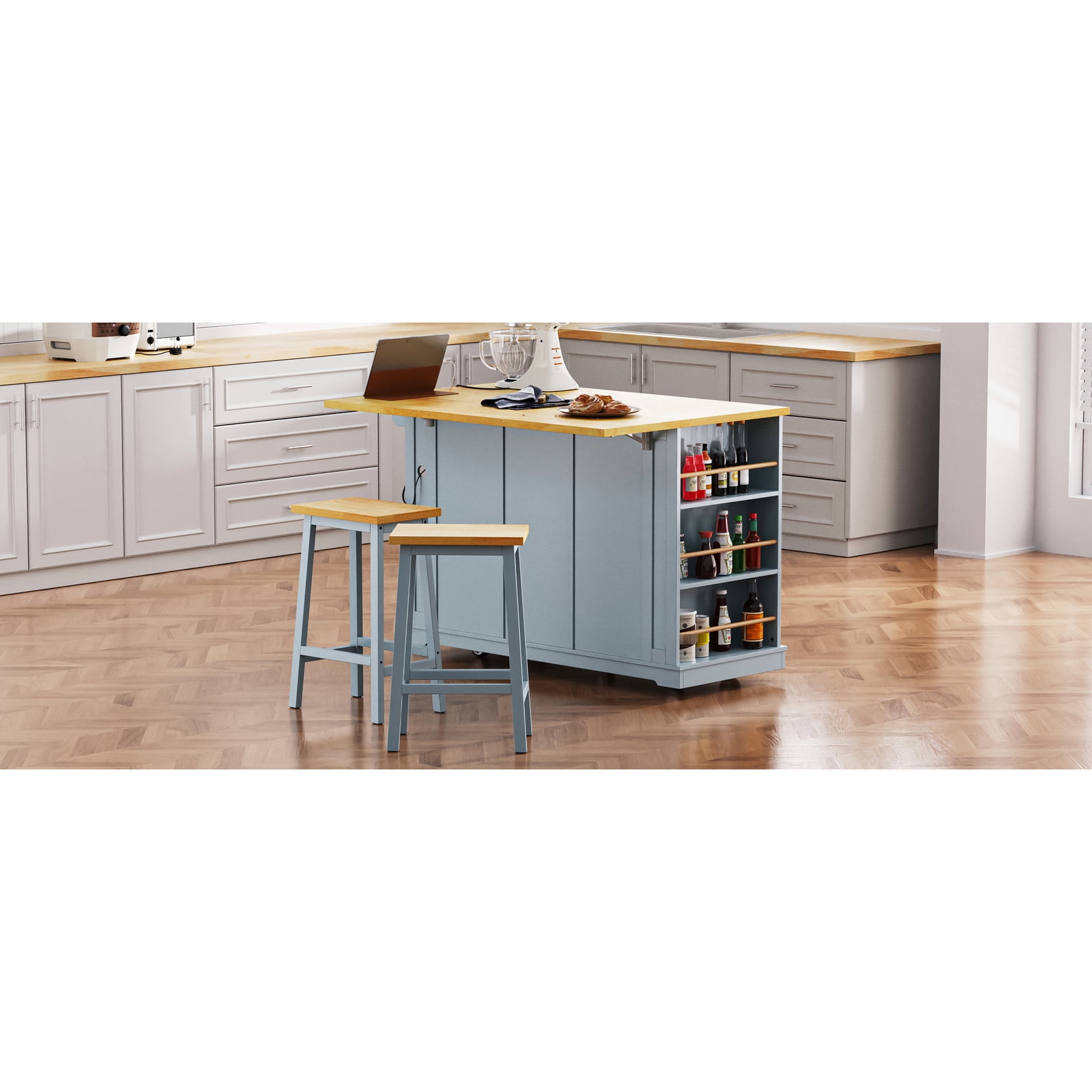 Kitchen Island with Internal Storage Rack and Hidden Wheels | Great for ...