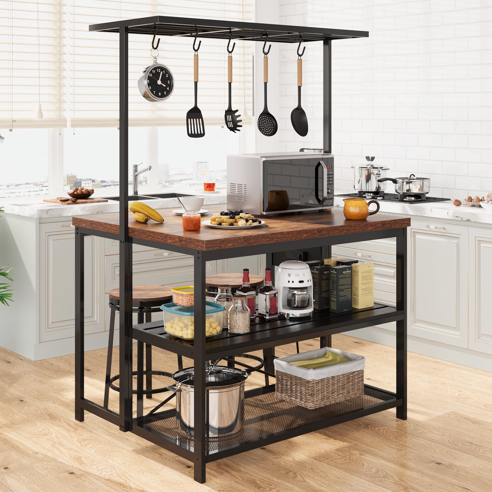 Kitchen Island,Kitchen Island with Storage,Bakers Rack,47” Large ...