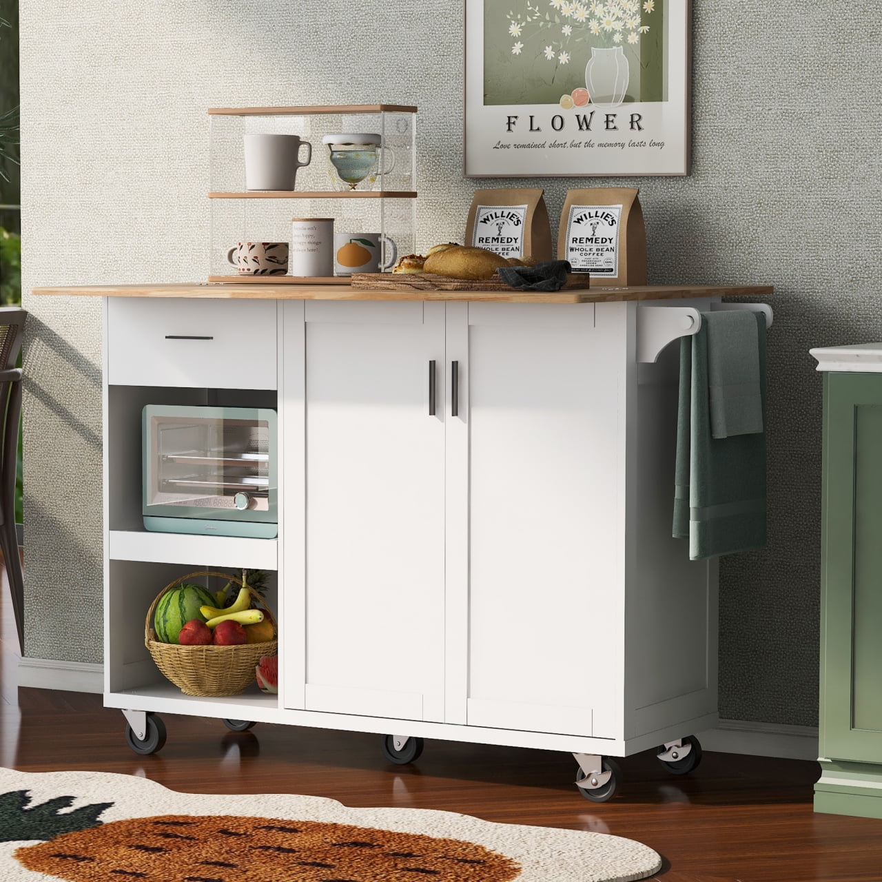 Kitchen Island, Kitchen Storage Cart with Foldable Counter Top, Slide ...