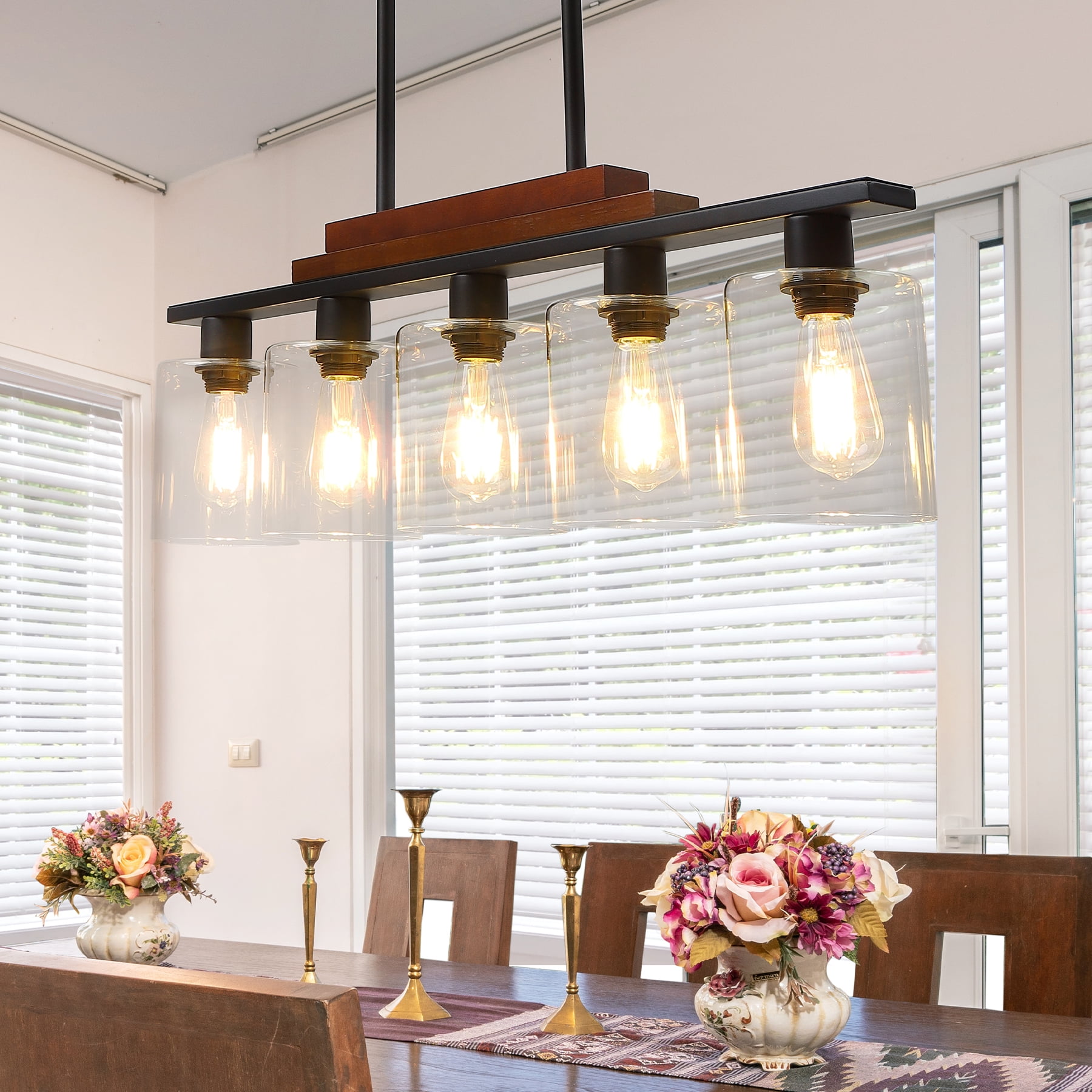 Kitchen Island Lighting, 5 Lights Dining Room Light Fixture Farmhouse ...