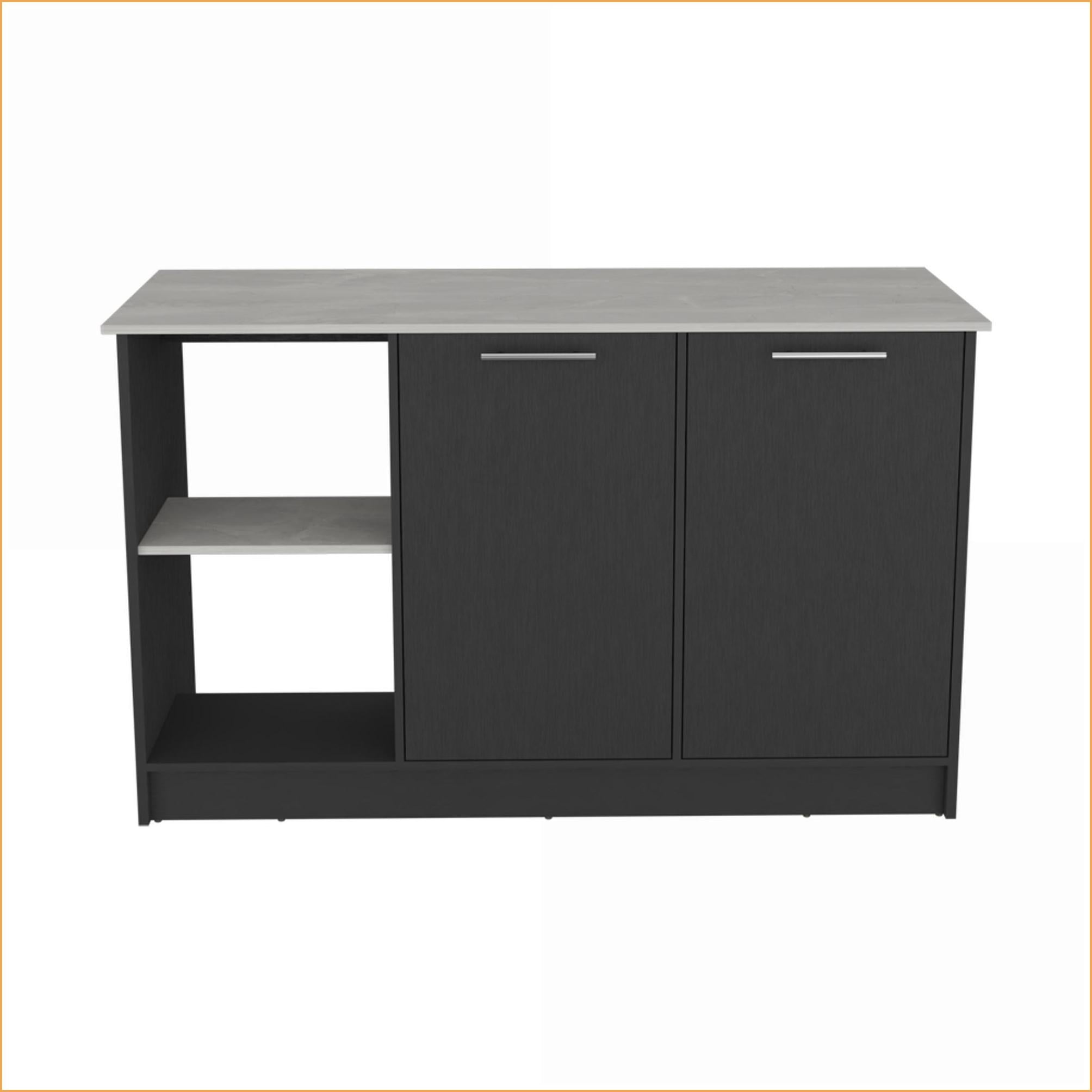 Kitchen Island Padua – 59” W with Open Shelves & Cabinet, Black/Onyx ...