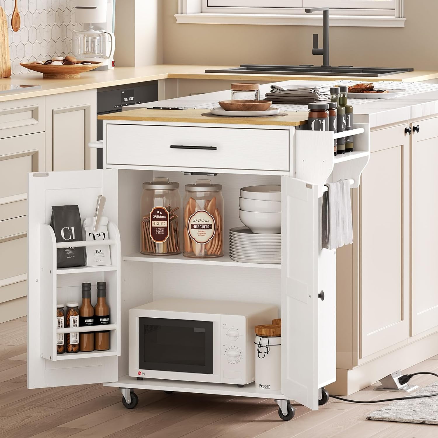 Kitchen Island with Power Outlet, Kitchen Storage Island with Large ...