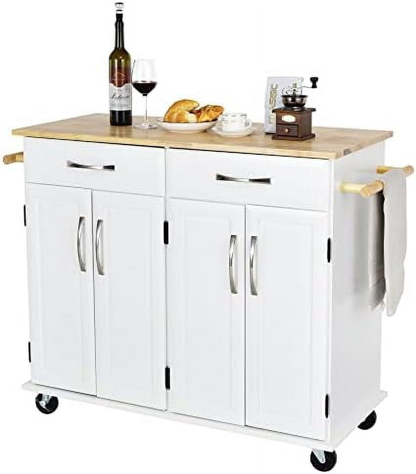 Kitchen Island with Rolling Kitchen Cart with Lockable Wheels Portable ...