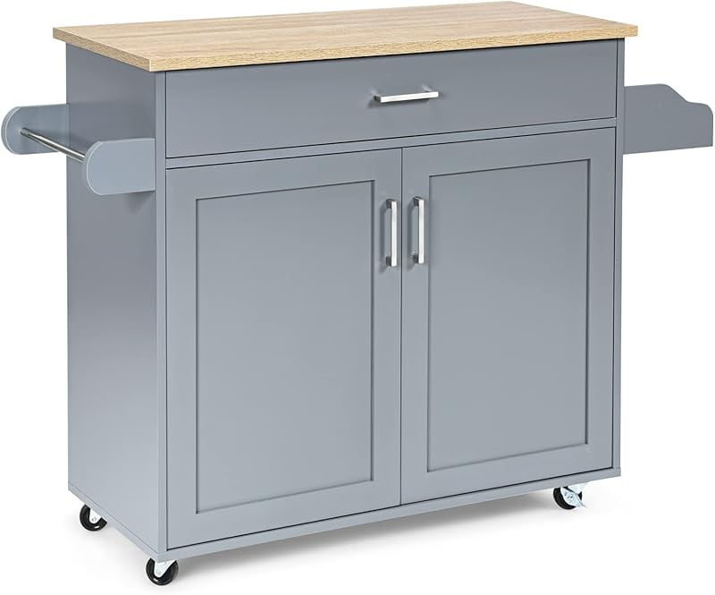 Kitchen Island, Rolling Storage Cart with Drawers, Large Cabinet, Spice ...