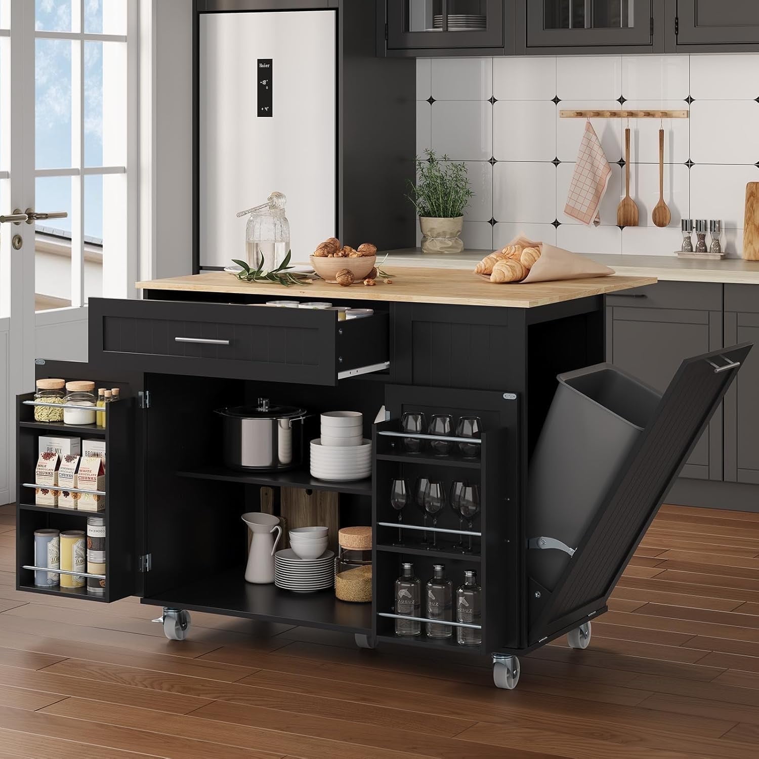 Kitchen Island with Storage, 31.5" D Rolling Kitchen Cart on Wheels ...