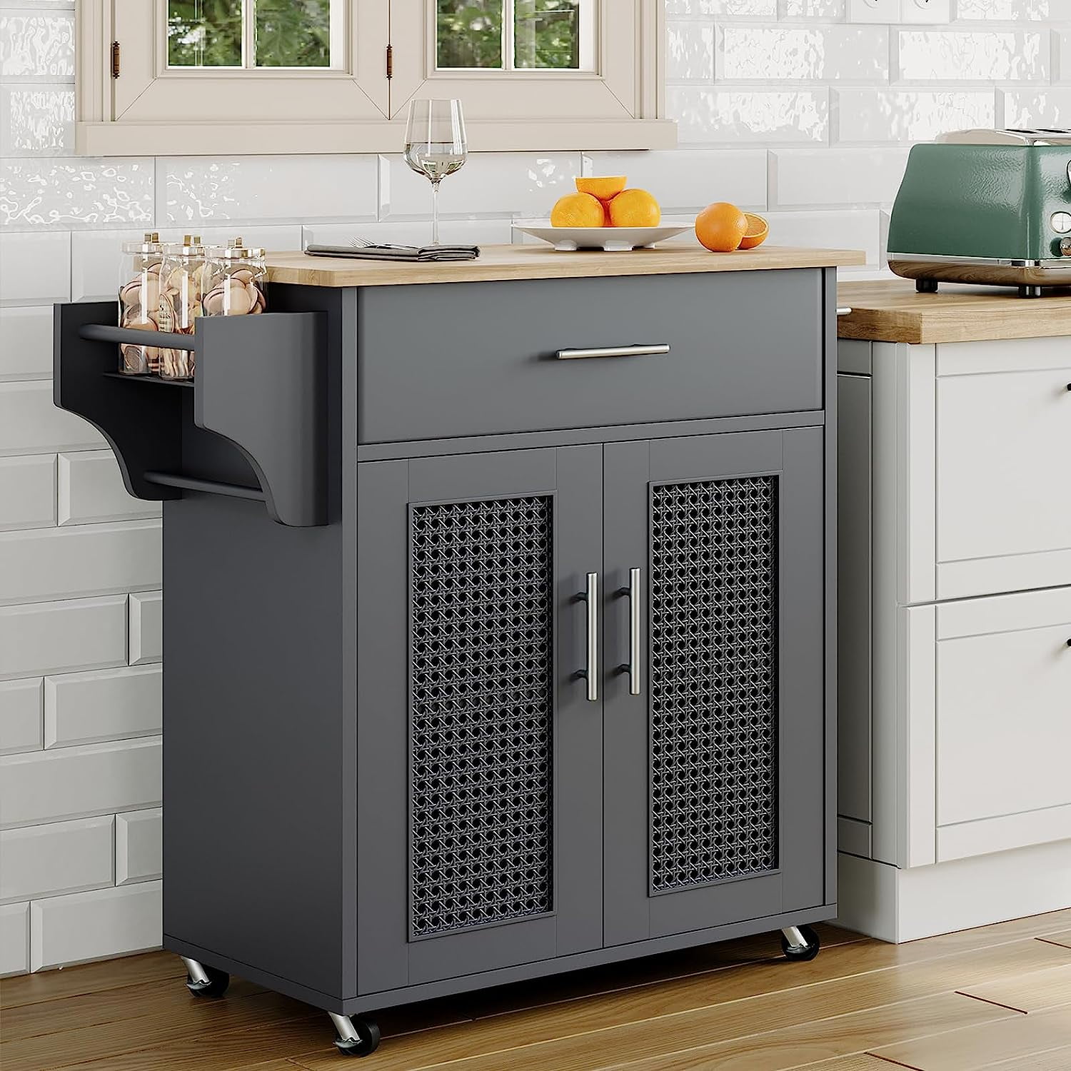 Kitchen Island with Storage, 31" Rolling Kitchen Island on Wheels with ...