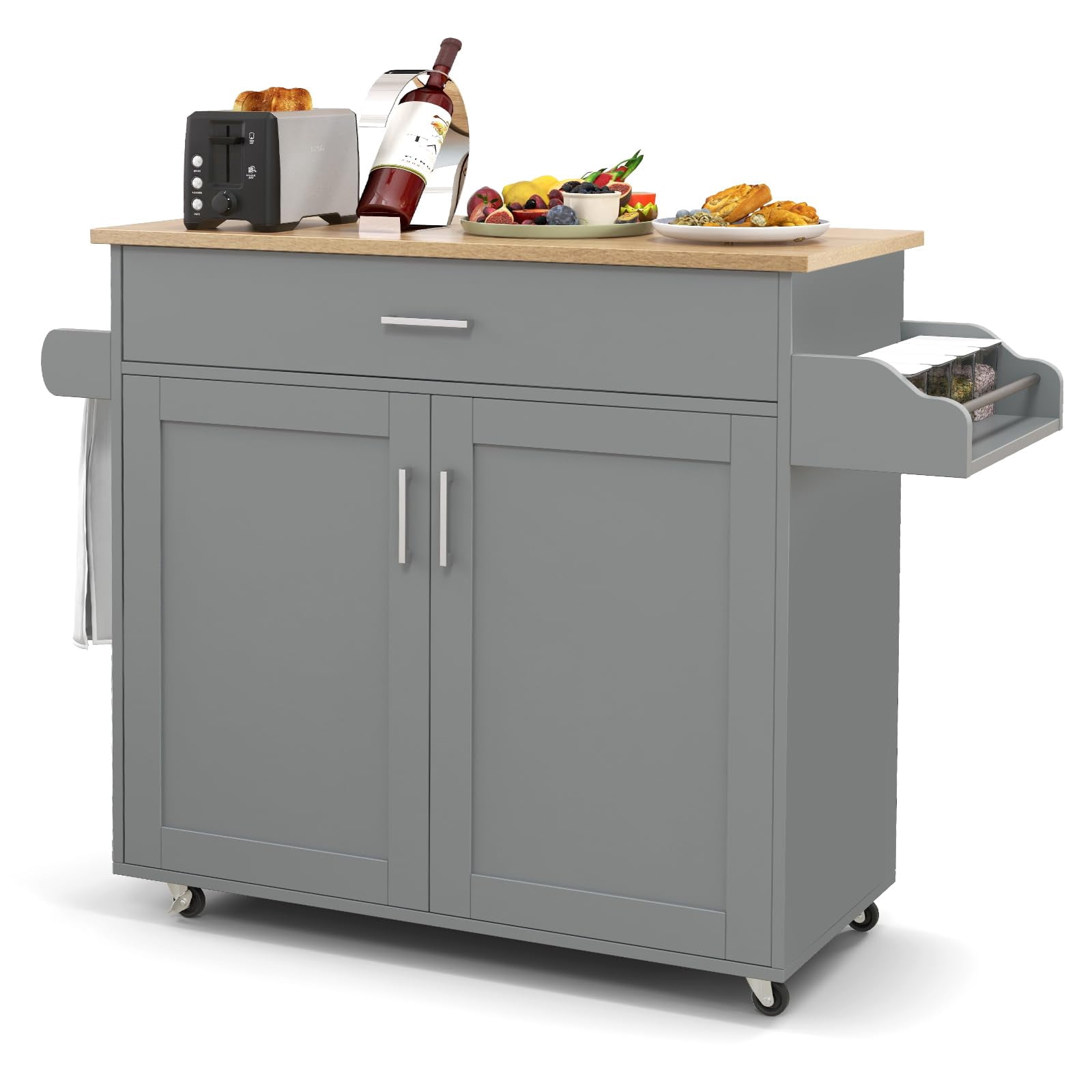 Kitchen Island with Storage, 45.5" Width Rolling Island Cart with ...