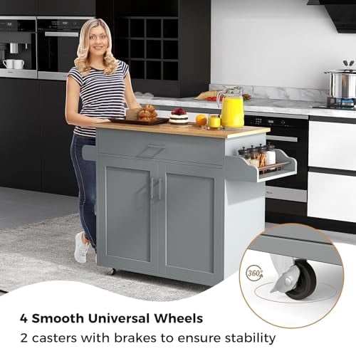 Kitchen Island with Storage, 45.5" Width Rolling Island Cart with ...