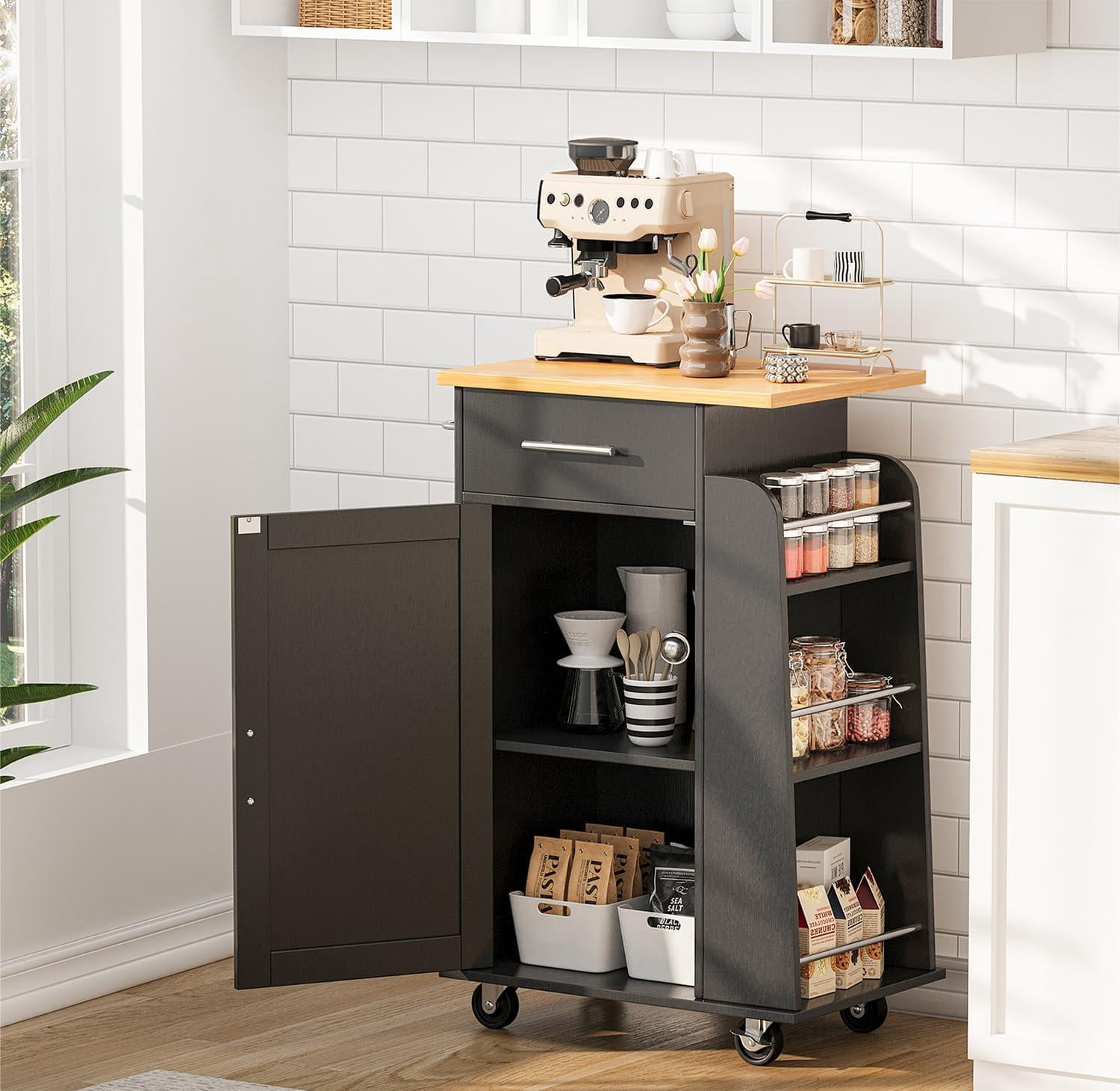 Kitchen Island with Storage Cabinet & Foldable Drop Leaf, Rolling ...