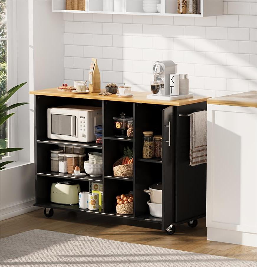 Kitchen Island with Storage Cabinet & Foldable Drop Leaf, Rolling ...