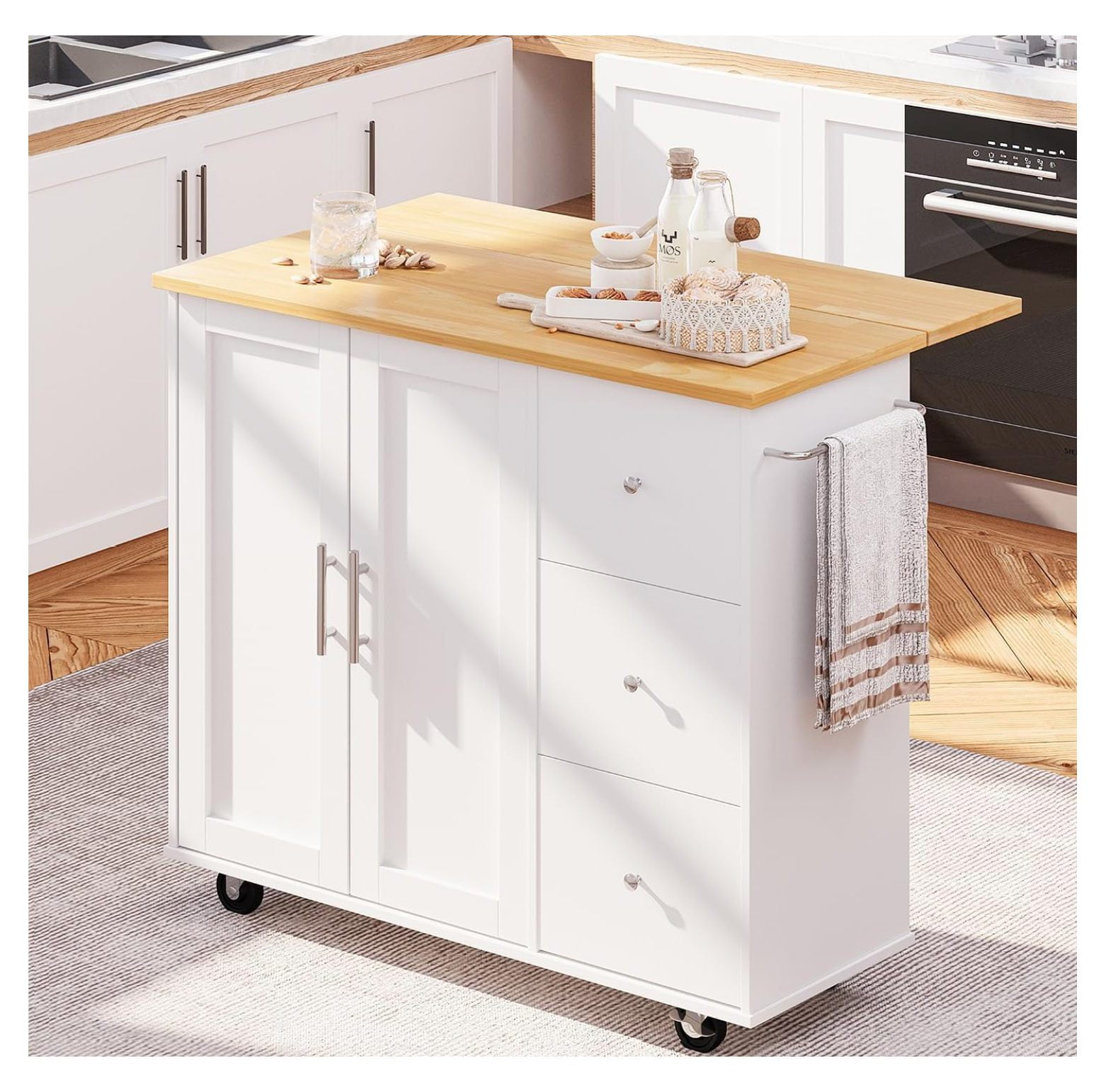 Kitchen Island with Storage Cabinet, Rolling Kitchen Table with ...