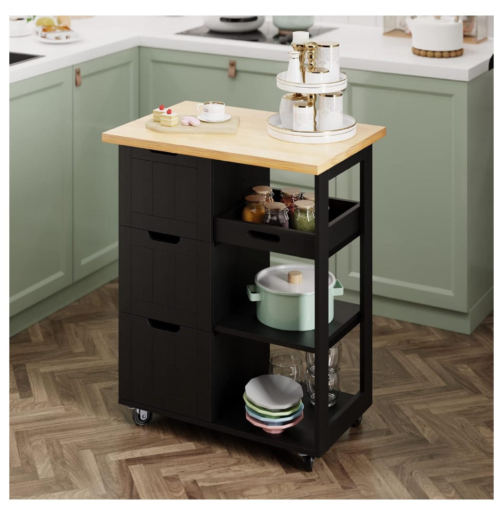 Kitchen Island with Storage Cart Rolling Coffee Small Butcher Block ...