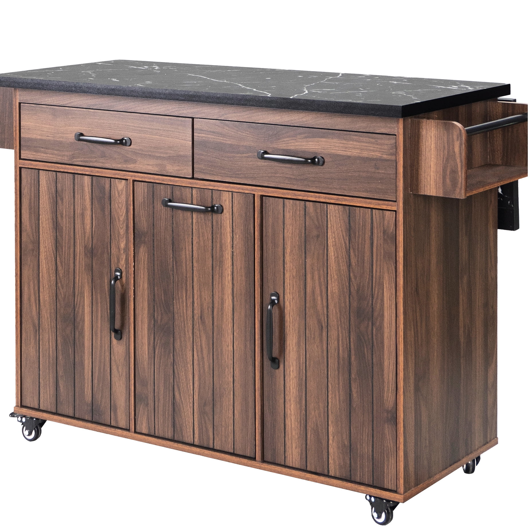 Kitchen Island With Storage Compartment, Drop Leaf, Removable Shelves ...