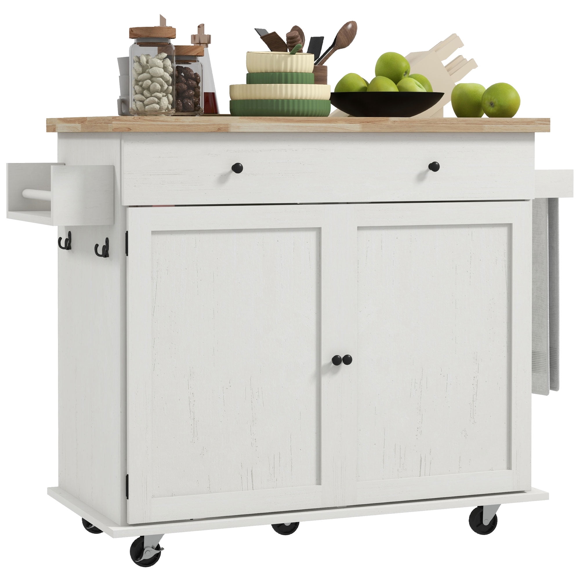 Kitchen Island with Storage, Farmhouse Rolling Kitchen Island Cart on ...