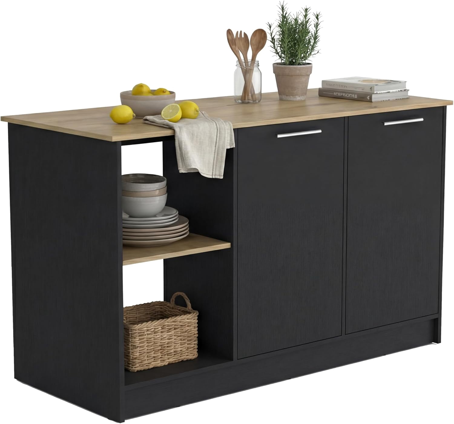 Kitchen Island with Storage, Large Prep & Serving Top, Double-Door ...