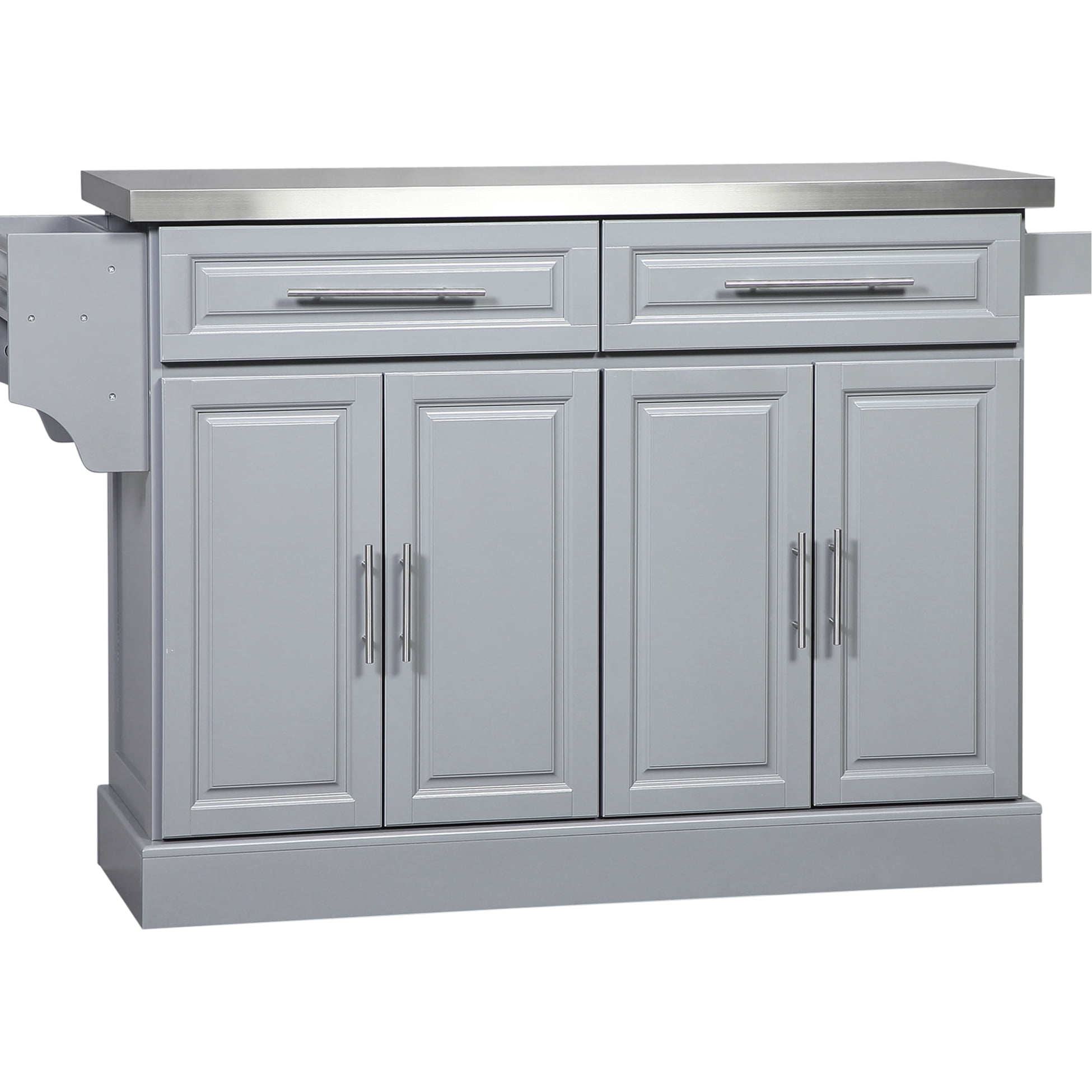 Kitchen Island With Storage And Mobility, Gray, Stainless Steel Top, 2 ...