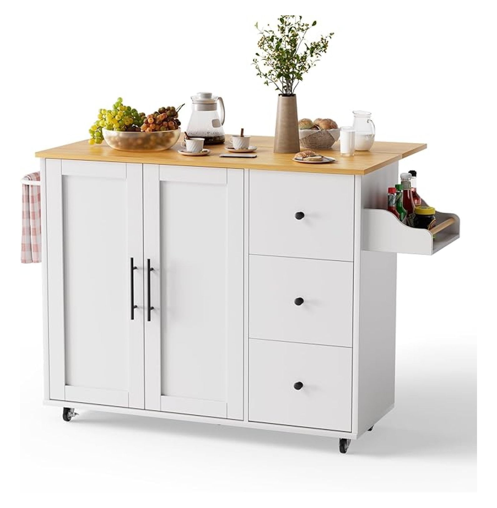 Kitchen Island with Storage, Rolling Cart with Drawers - White Kitchen ...