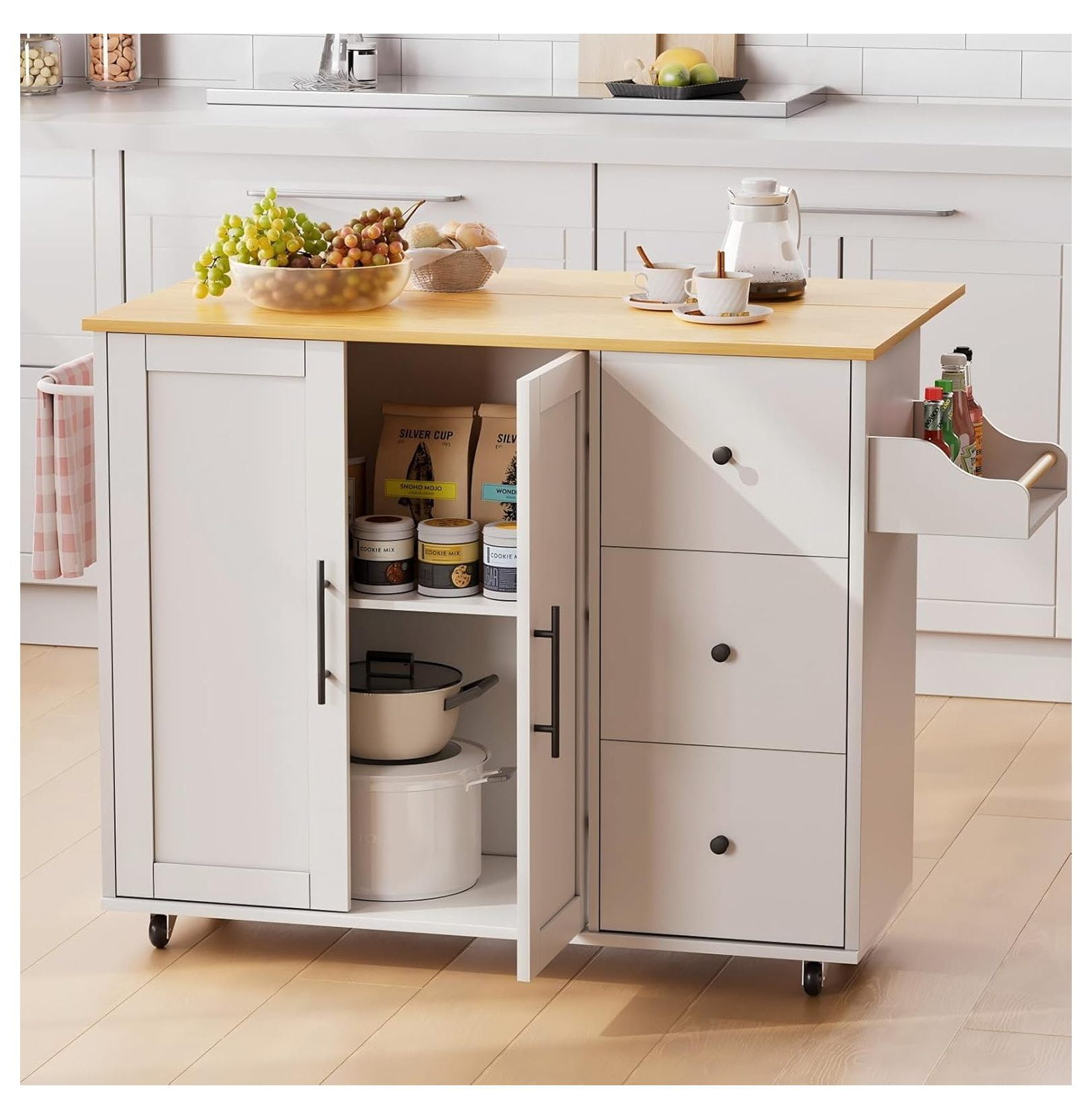 Kitchen Island with Storage, Rolling Kitchen Cart with 3 Drawers ...