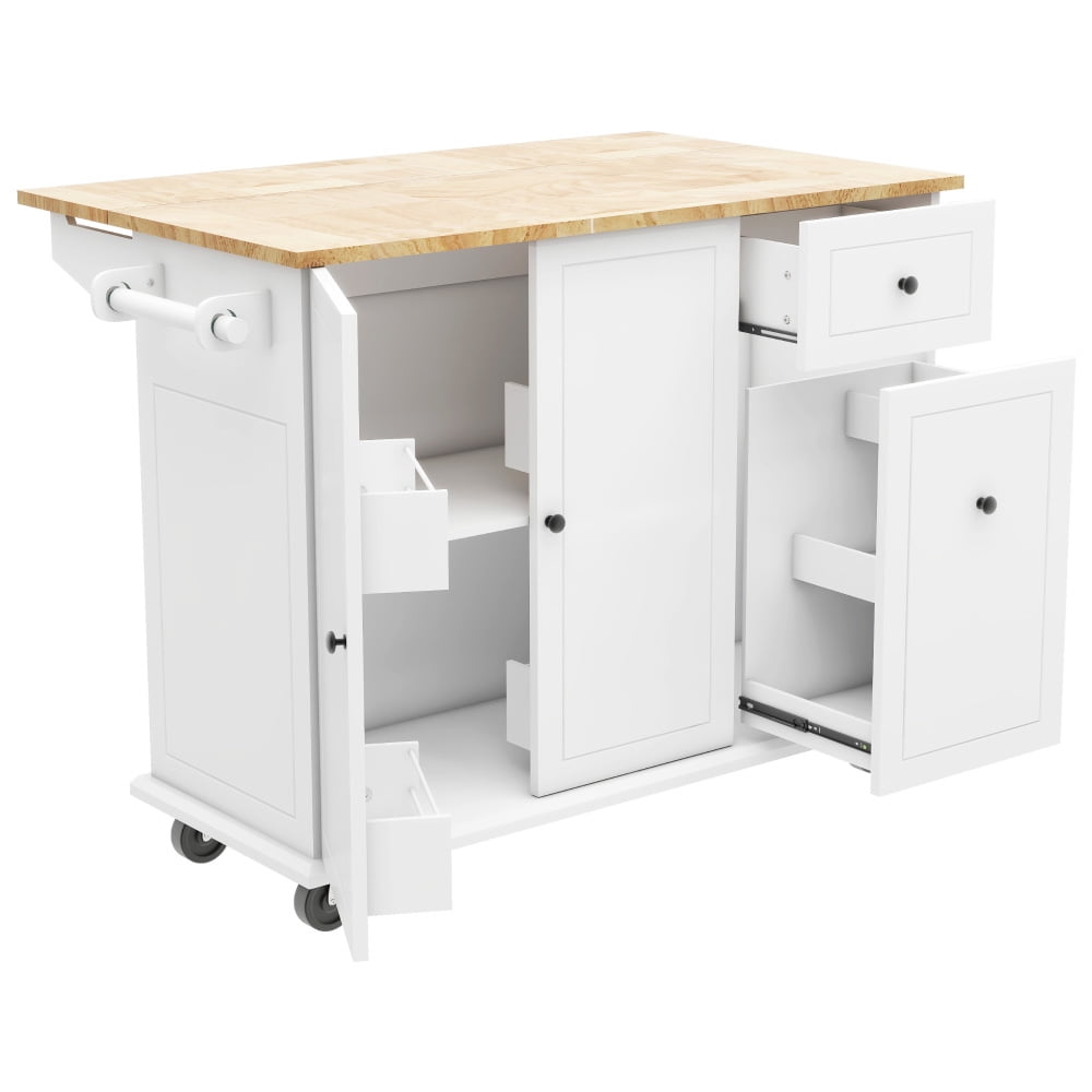 Kitchen Island with Storage, Rolling Kitchen Island on Wheels with Drop ...