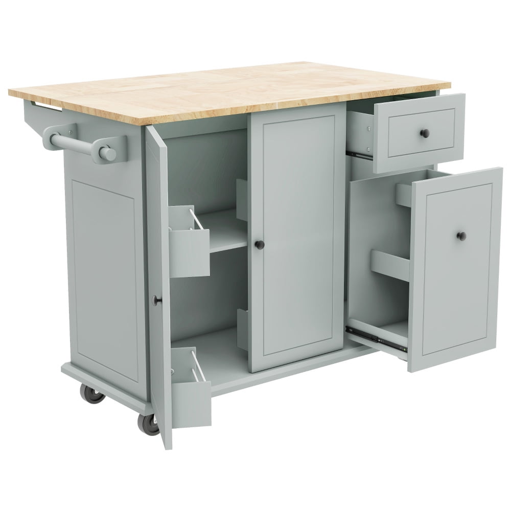 Kitchen Island with Storage, Rolling Kitchen Island on Wheels with Drop ...