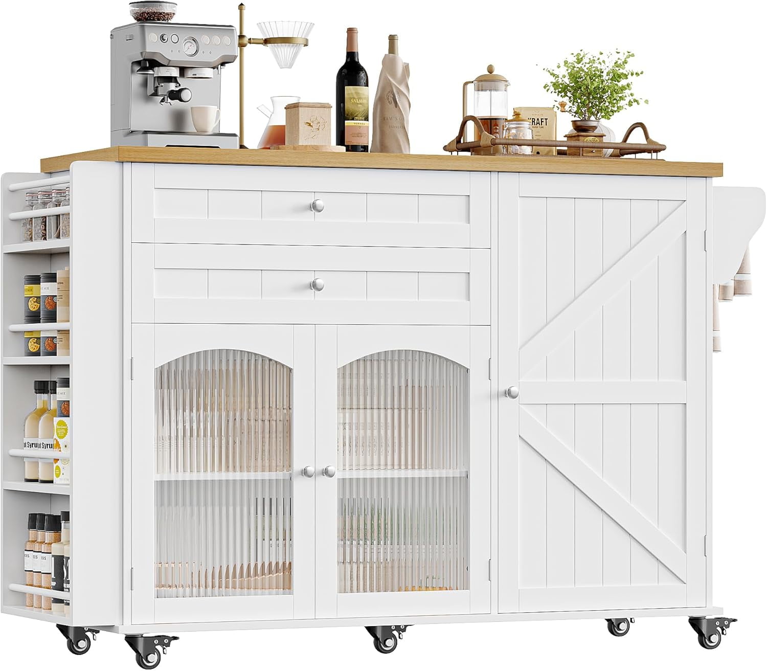 Kitchen Island with Storage, Rolling Kitchen Island on Wheels with Wood ...