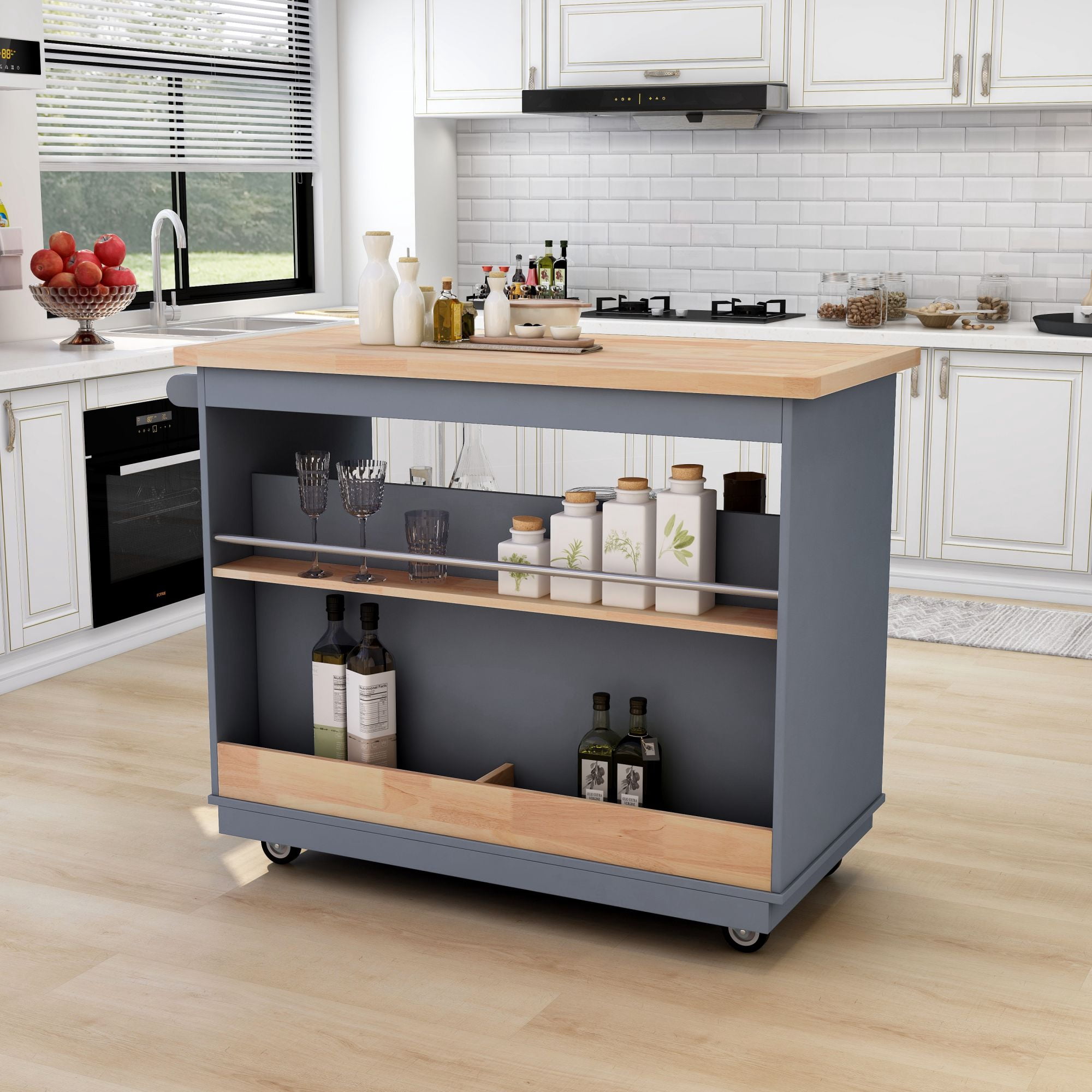 Kitchen Island with Storage, Two-sided Kitchen island Cart on Wheels ...