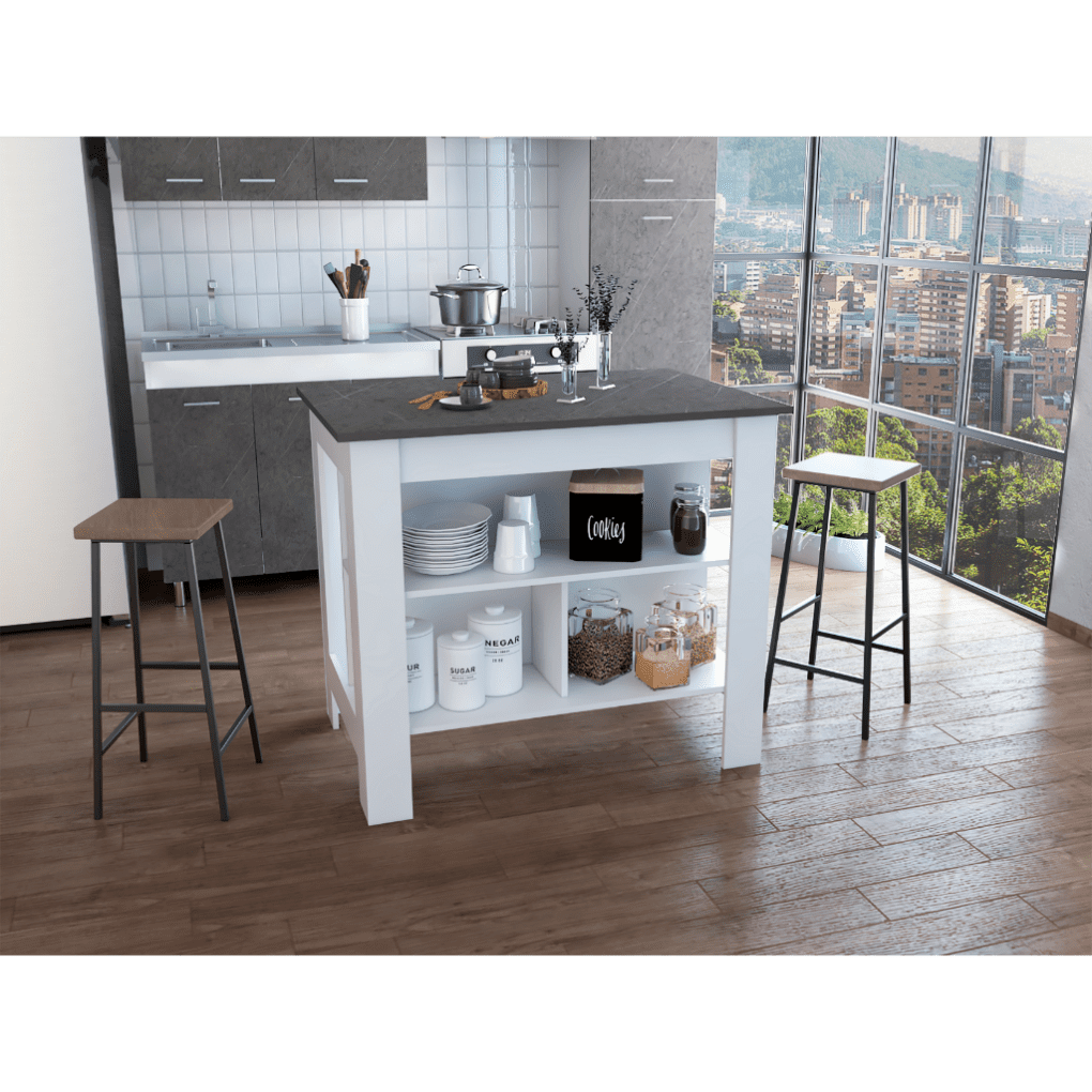 Kitchen Island Table, 35"H Kitchen Table with Storage Organizer Shelves ...
